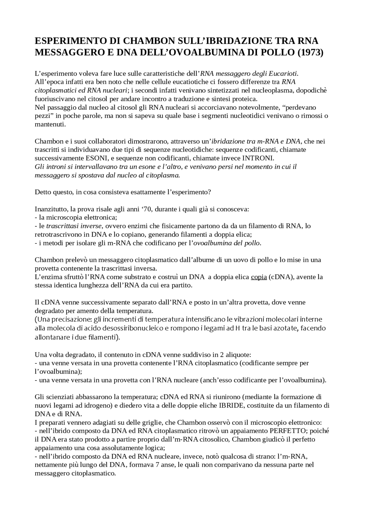Esperimento di Chambon sui geni dell'ovalbumina di pollo (1973 ...