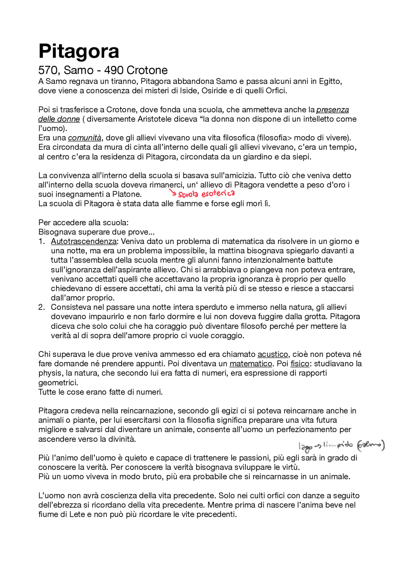 Da Pitagora Ai Sofisti Docsity