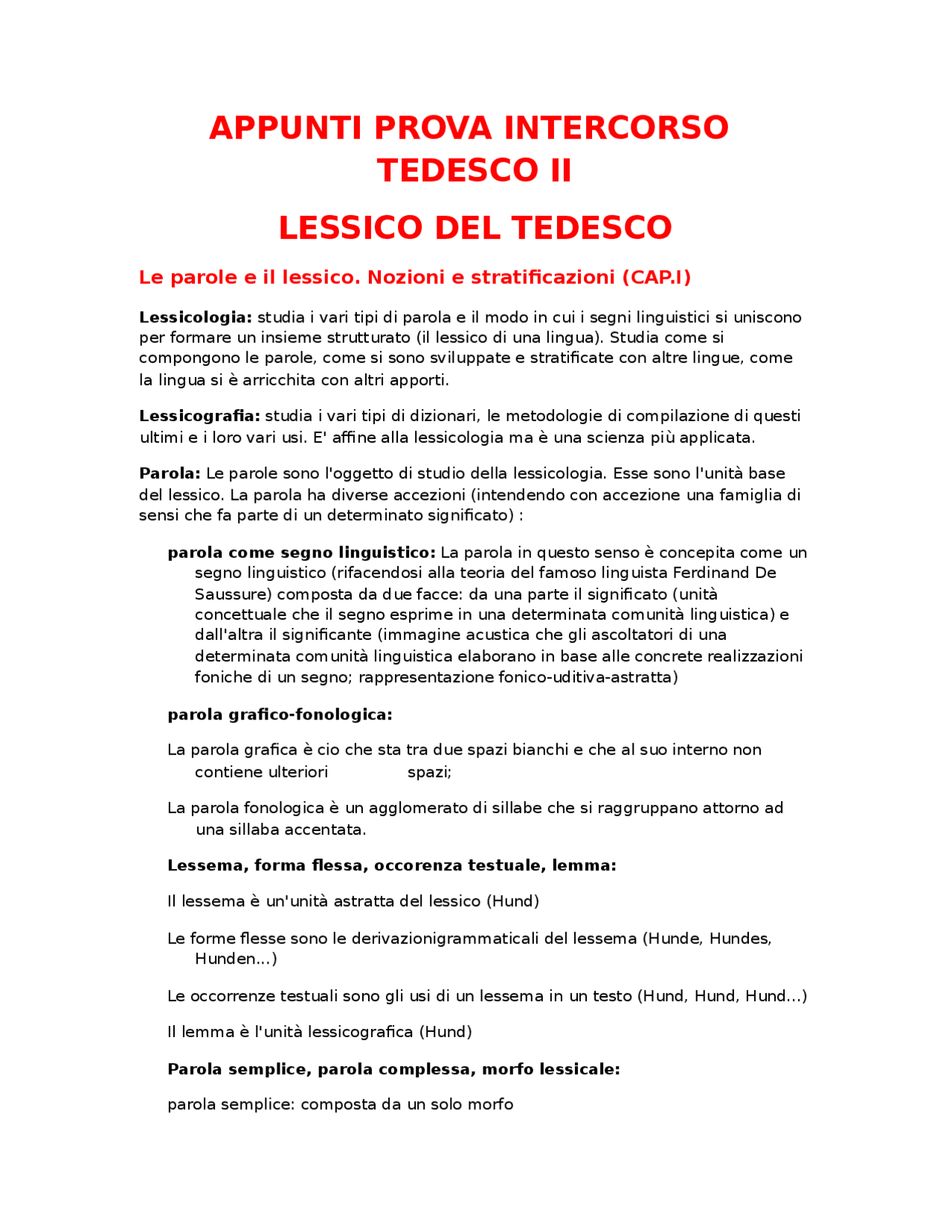 Appunti Di Tedesco Ii Lessico Docsity