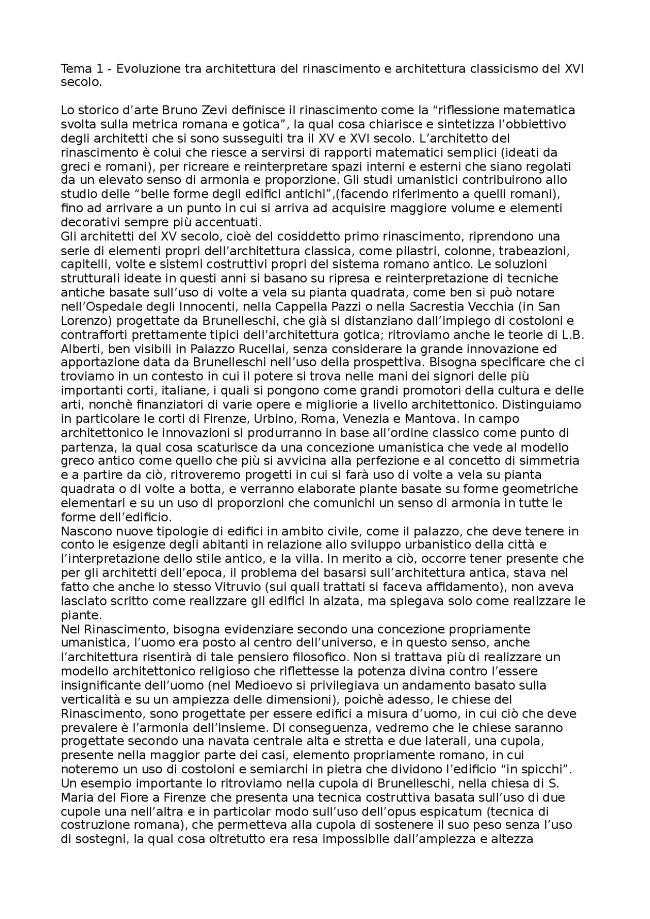 Evoluzione Architettura Rinascimento Classicismo Docsity