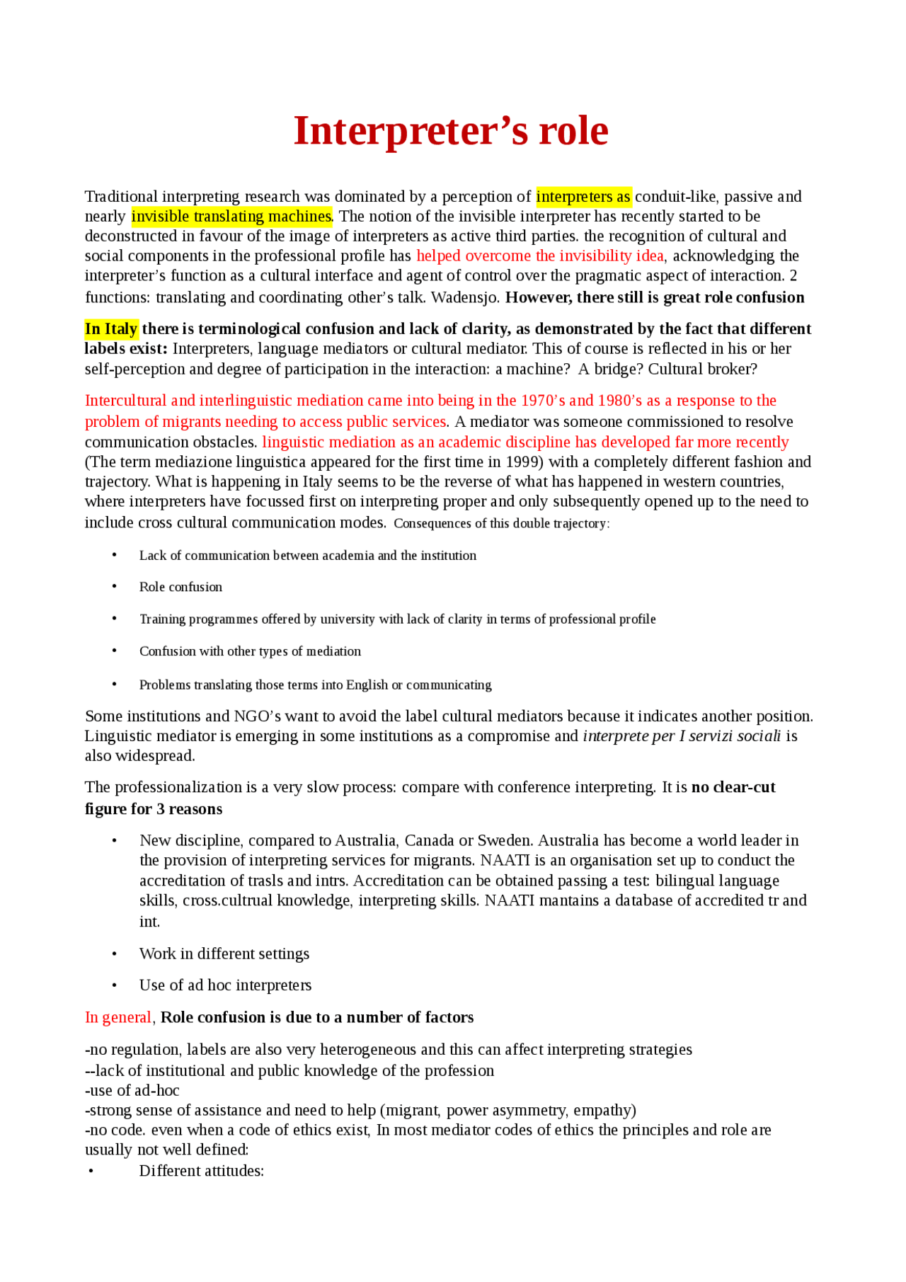 The role of the community interpreter - Docsity