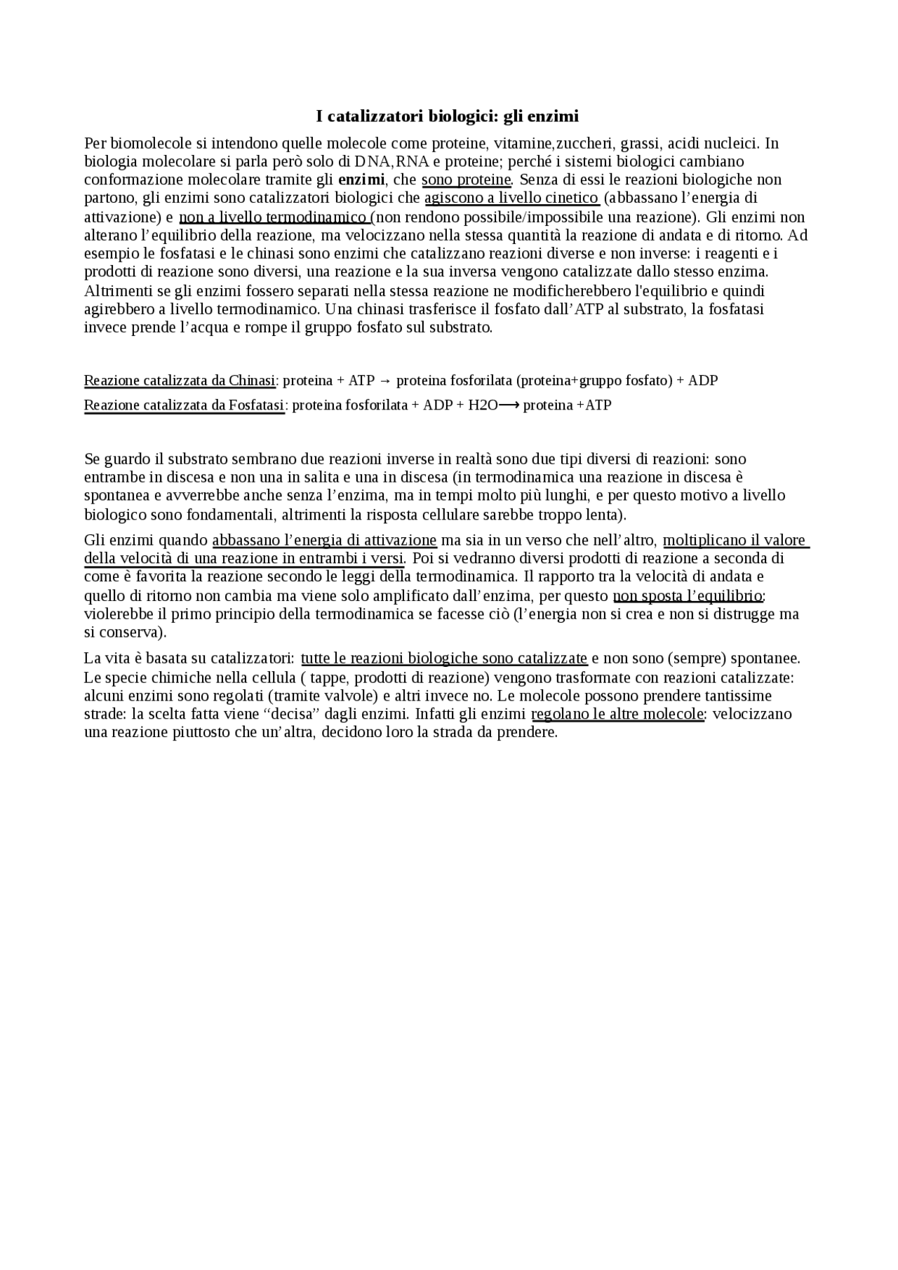 I Catalizzatori Biologici Gli Enzimi Docsity