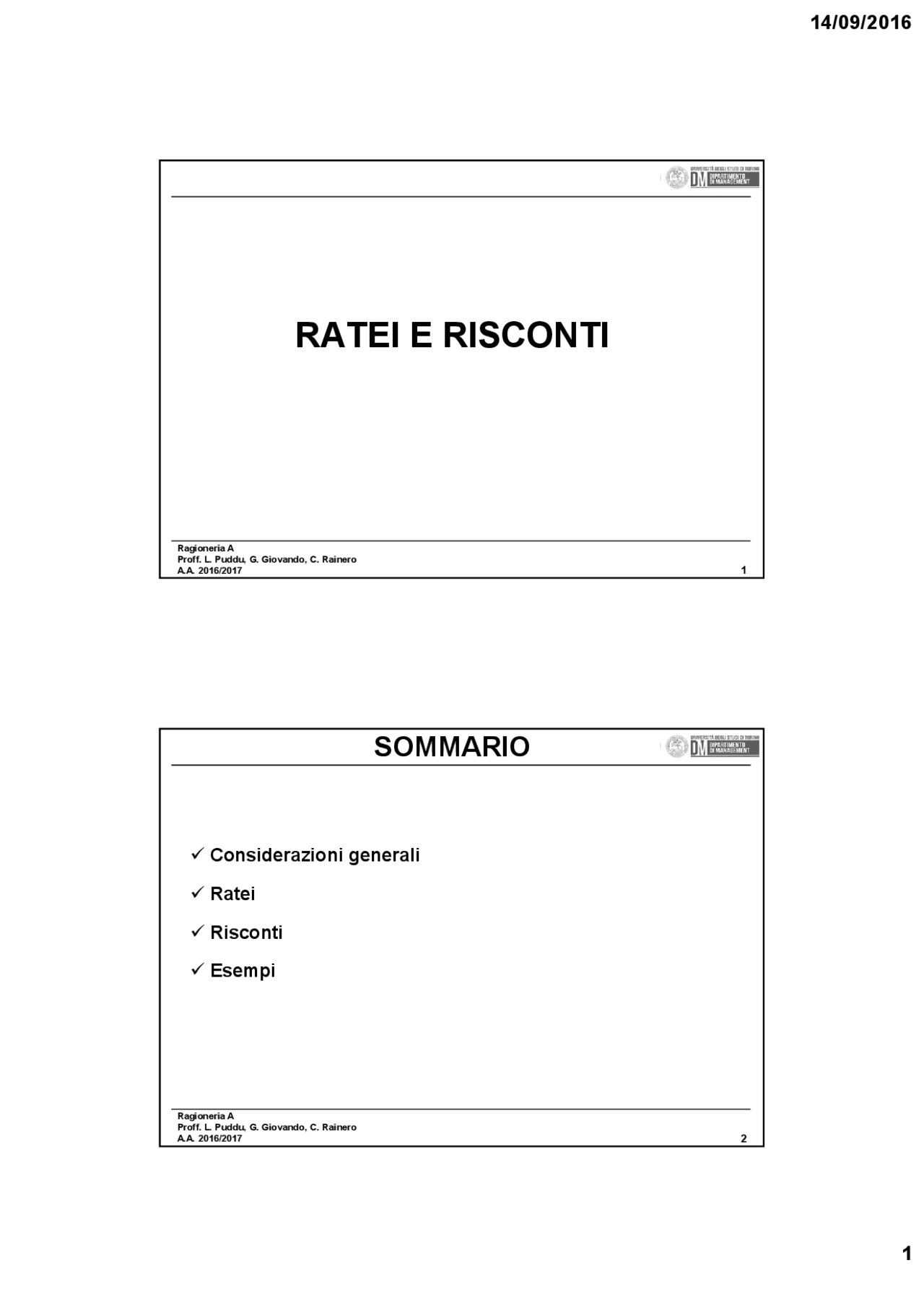 Appunti ed esercizi svolti sui ratei e riscontri | Esercizi di ...