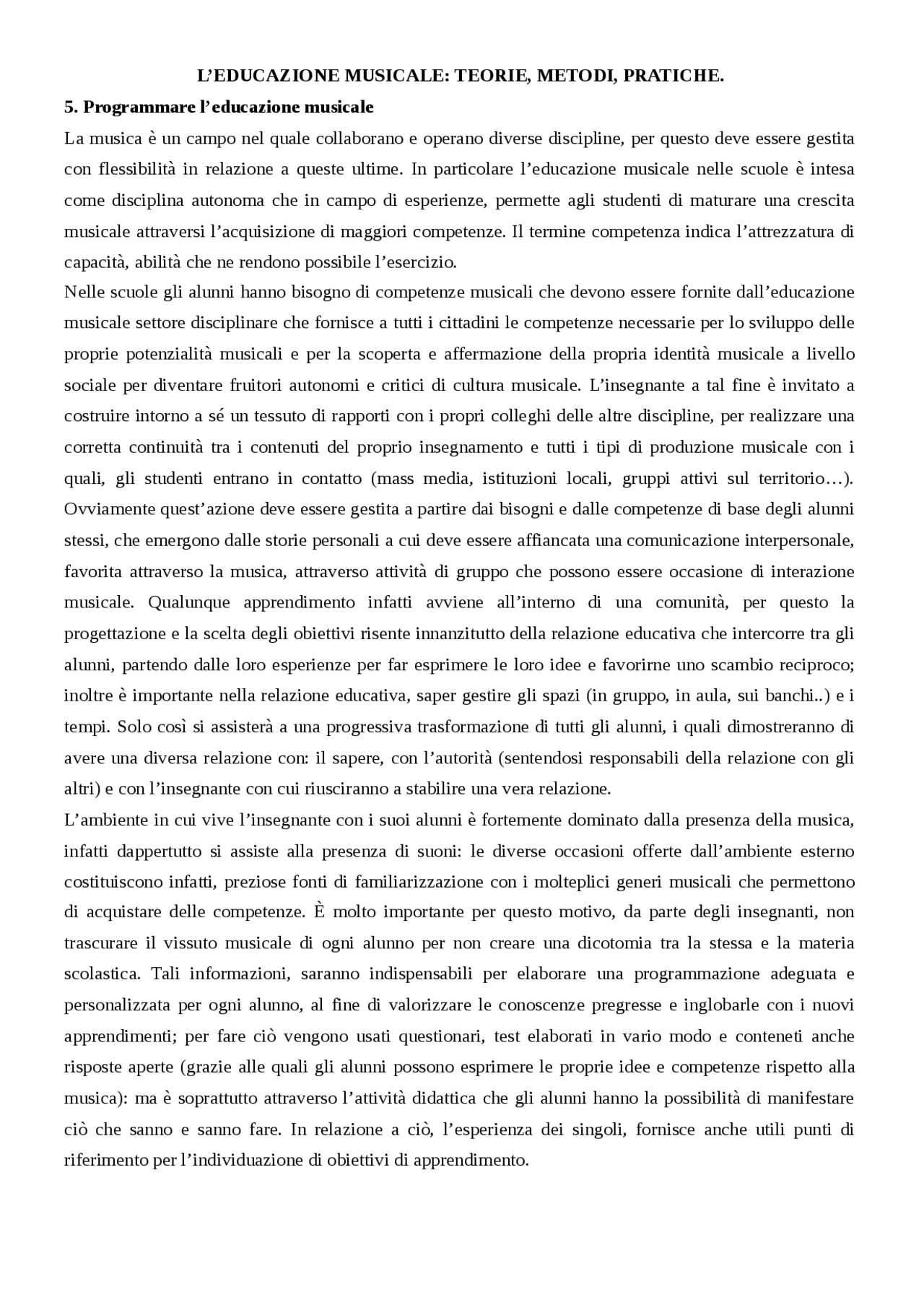 Leducazione Musicale Docsity