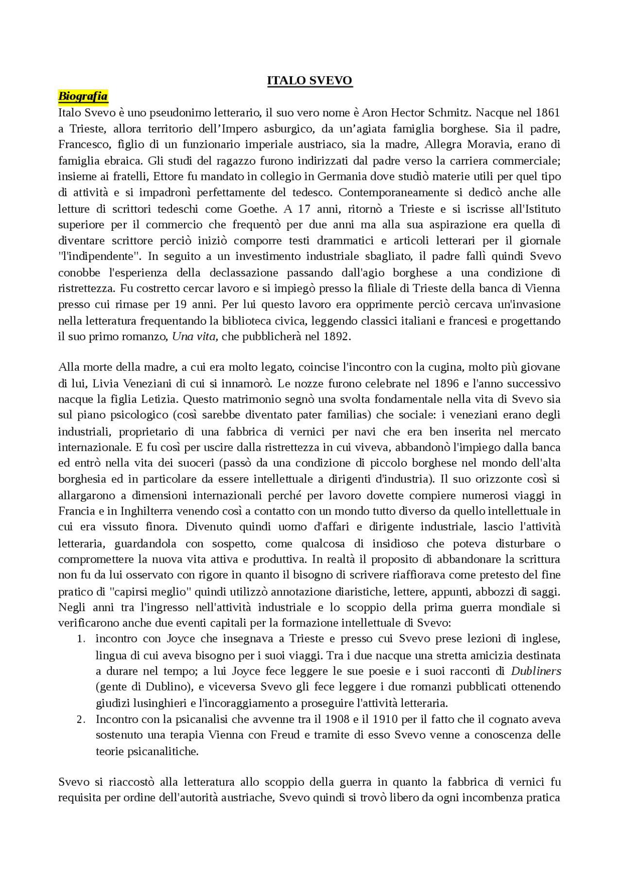 Italiano Svevo E Pirandello Docsity