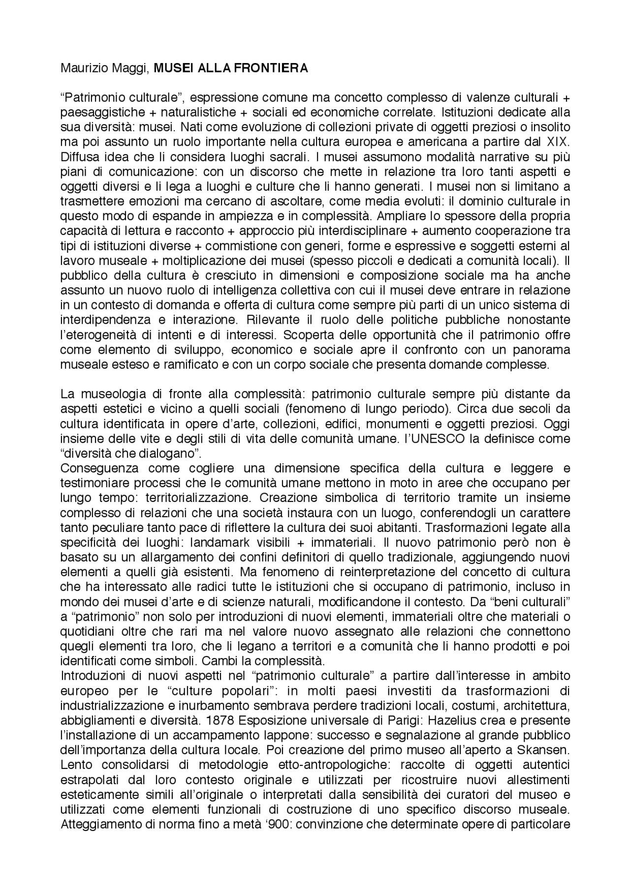 Riassunto Musei Alla Frontiera Docsity