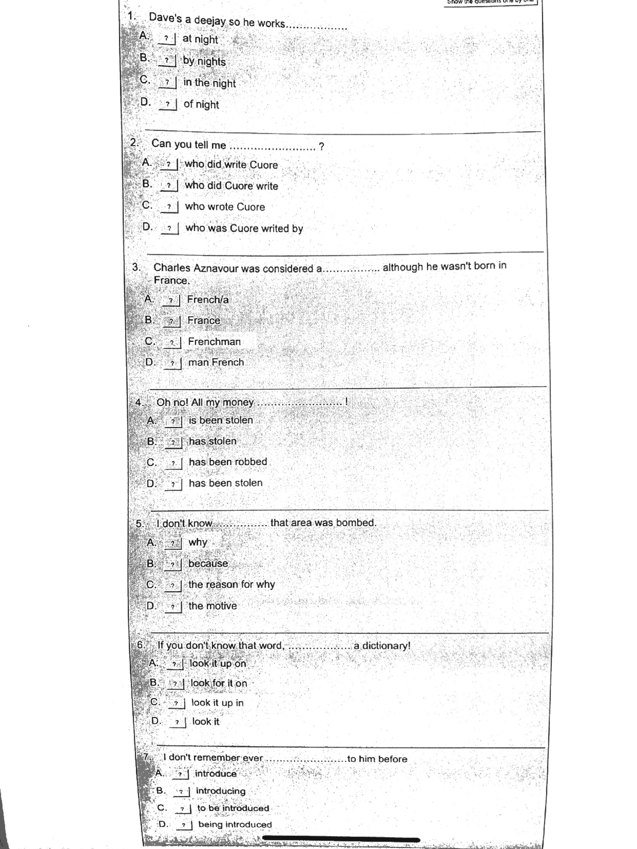 Inglese B1 Esercizi Di Ripasso Docsity