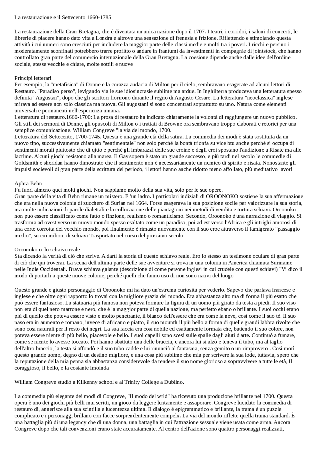 La restaurazione e il 700 - Docsity