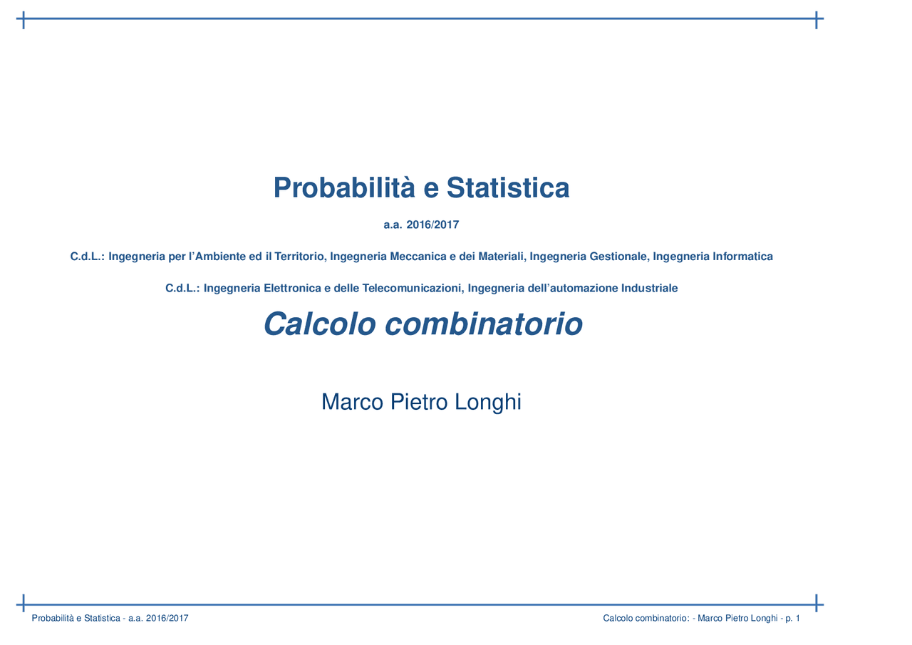 Calcolo Combinatorio Docsity