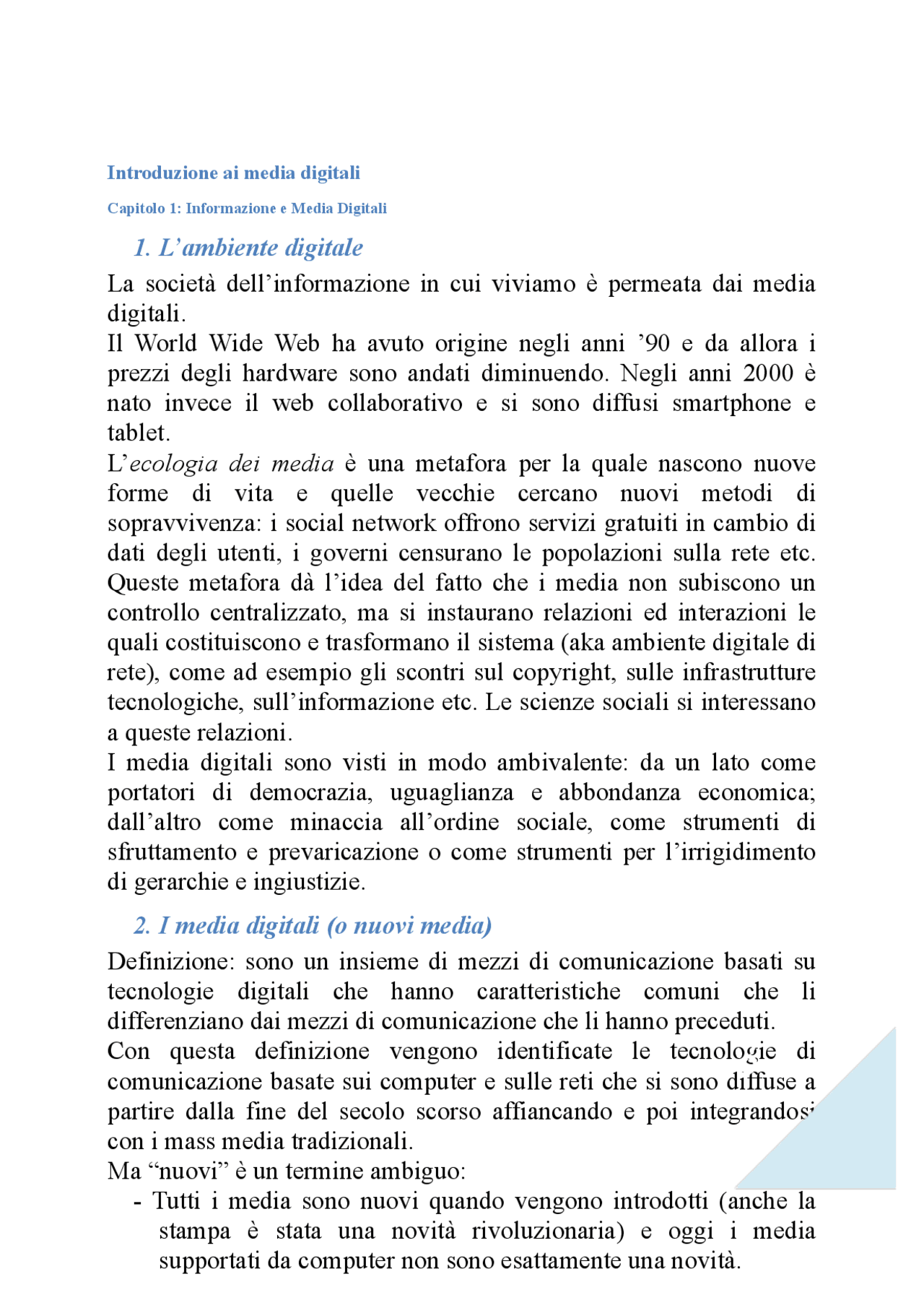 Introduzione Ai Media Digitali Docsity