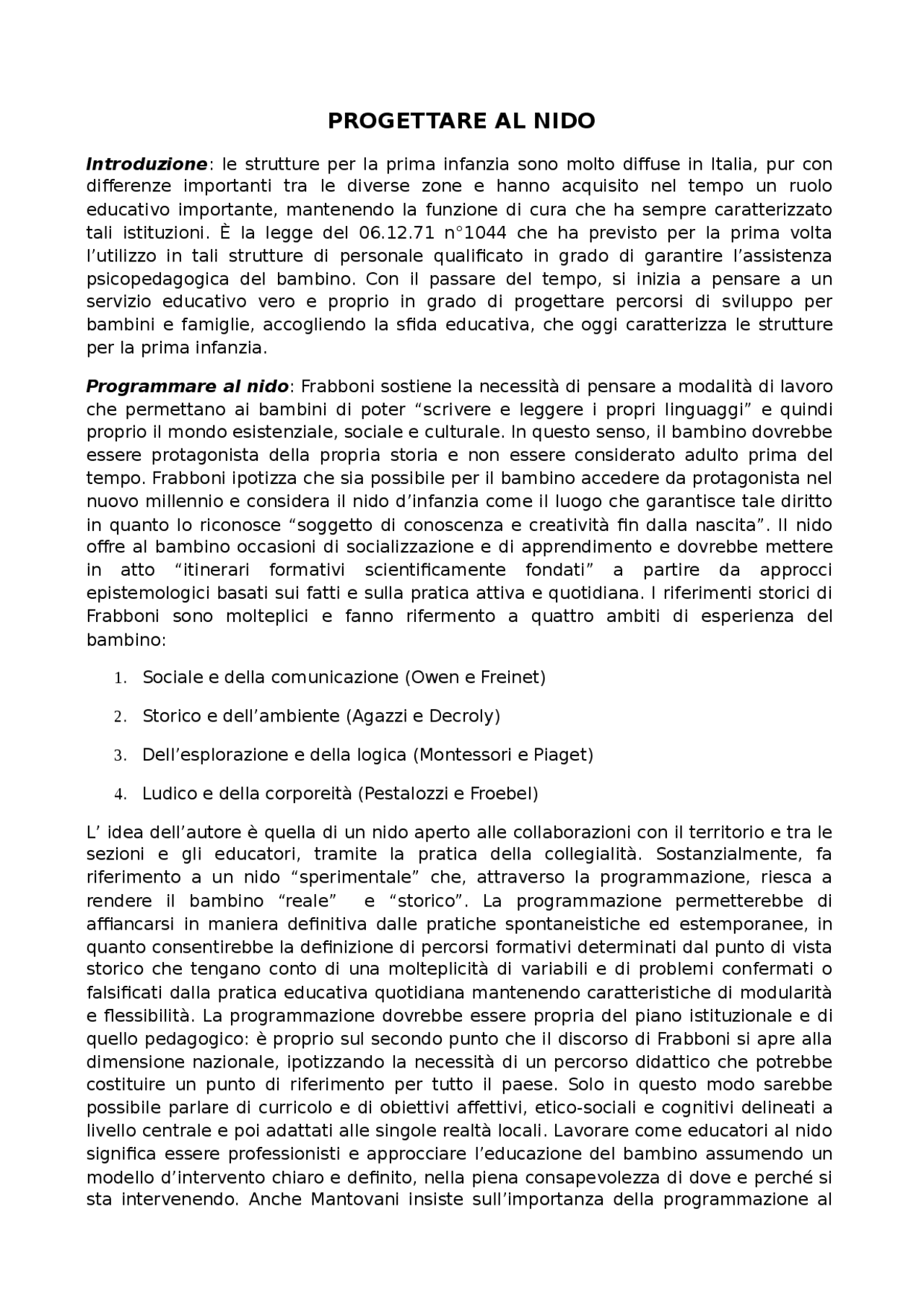 Progettare Al Nido Restiglian Docsity