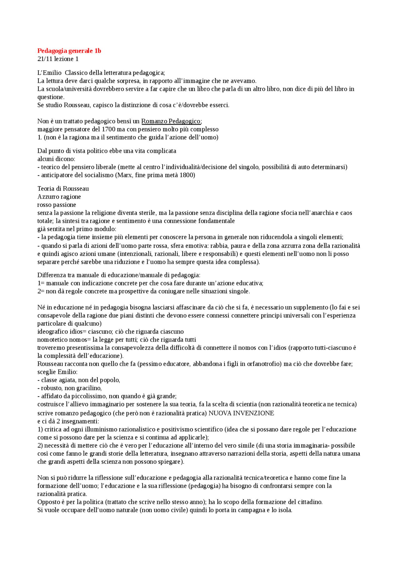 Pedagogia Generale Lemilio Docsity