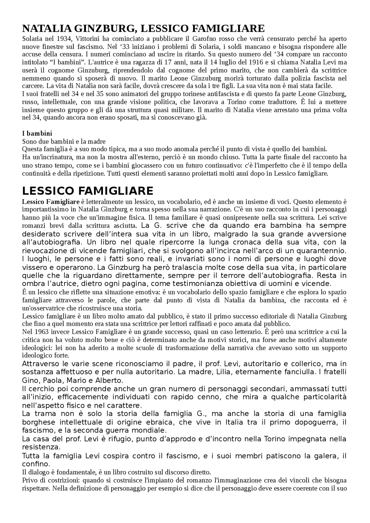 Natalia Ginzburg Lessico Famigliare Docsity