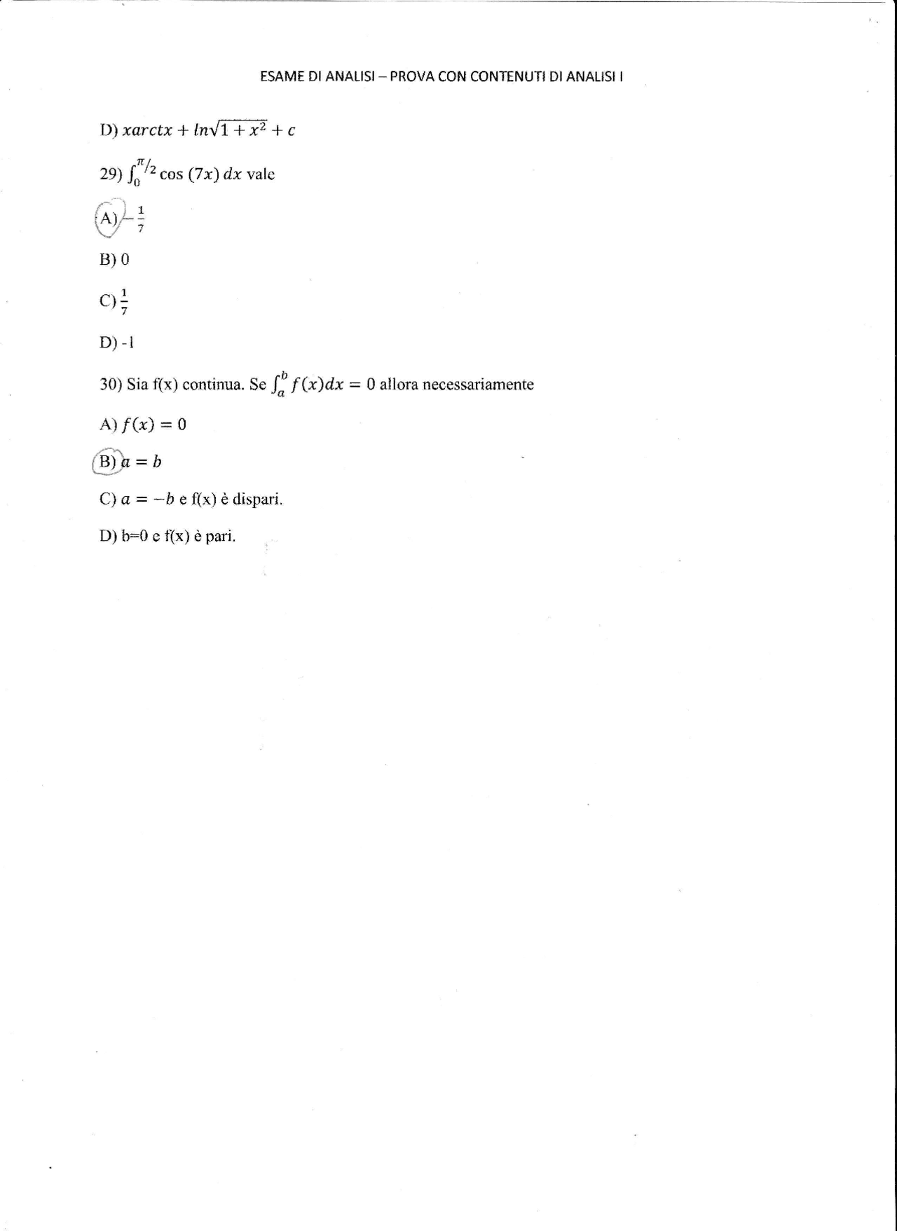 Analysis Exam: Exercises and Questions on Calculus I | Exercises ...