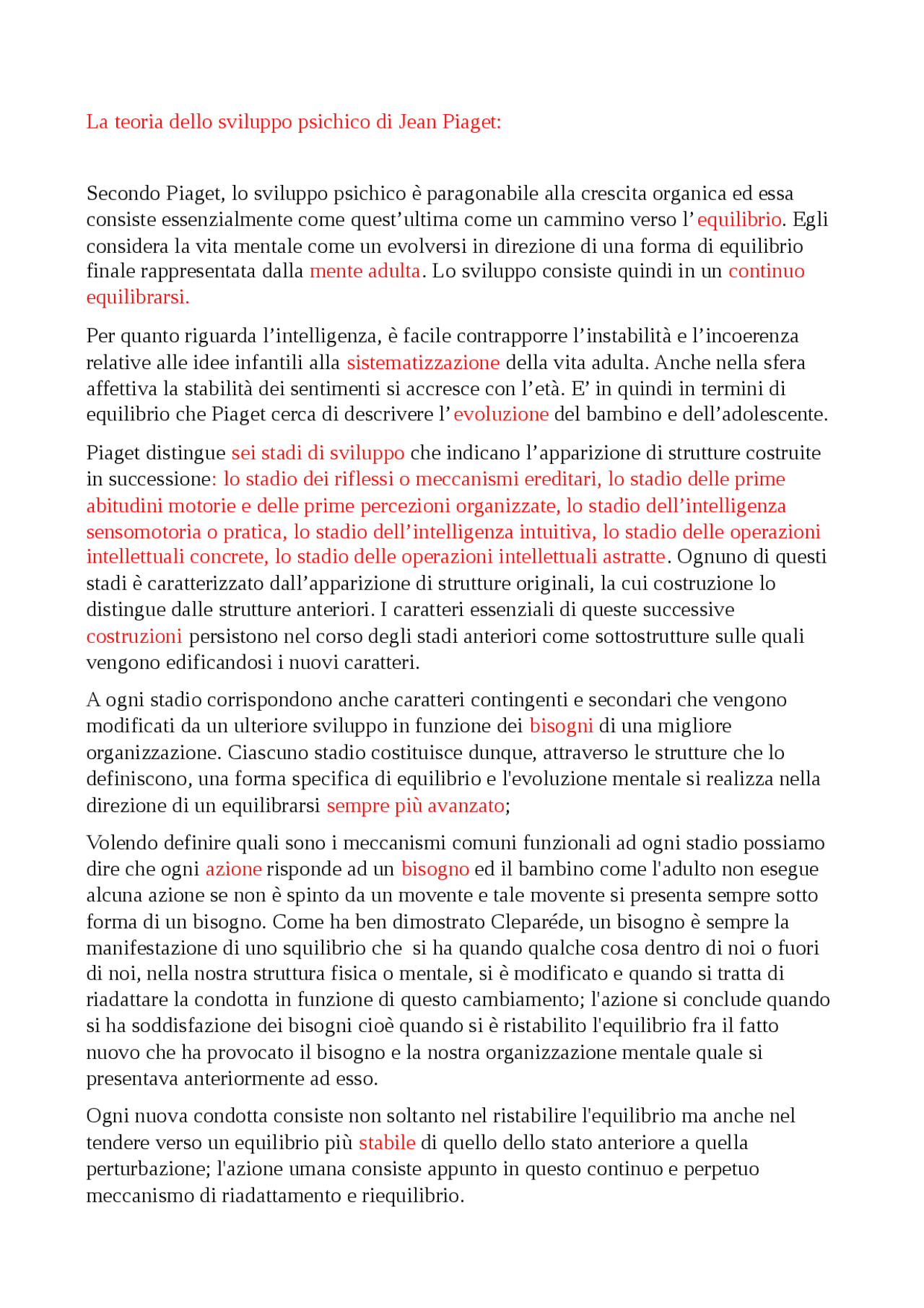 Teorie Dello Sviluppo Psichico Di Jean Piaget Docsity