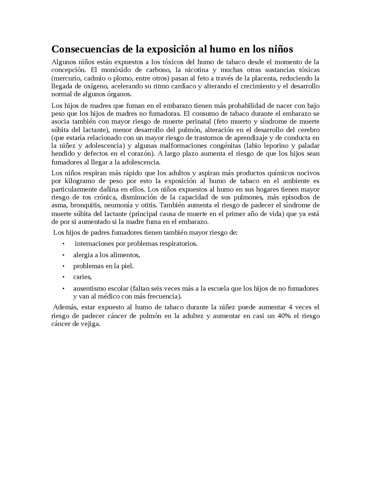 Consecuencias de la exposición al humo de tabaco en niños | Guías ...