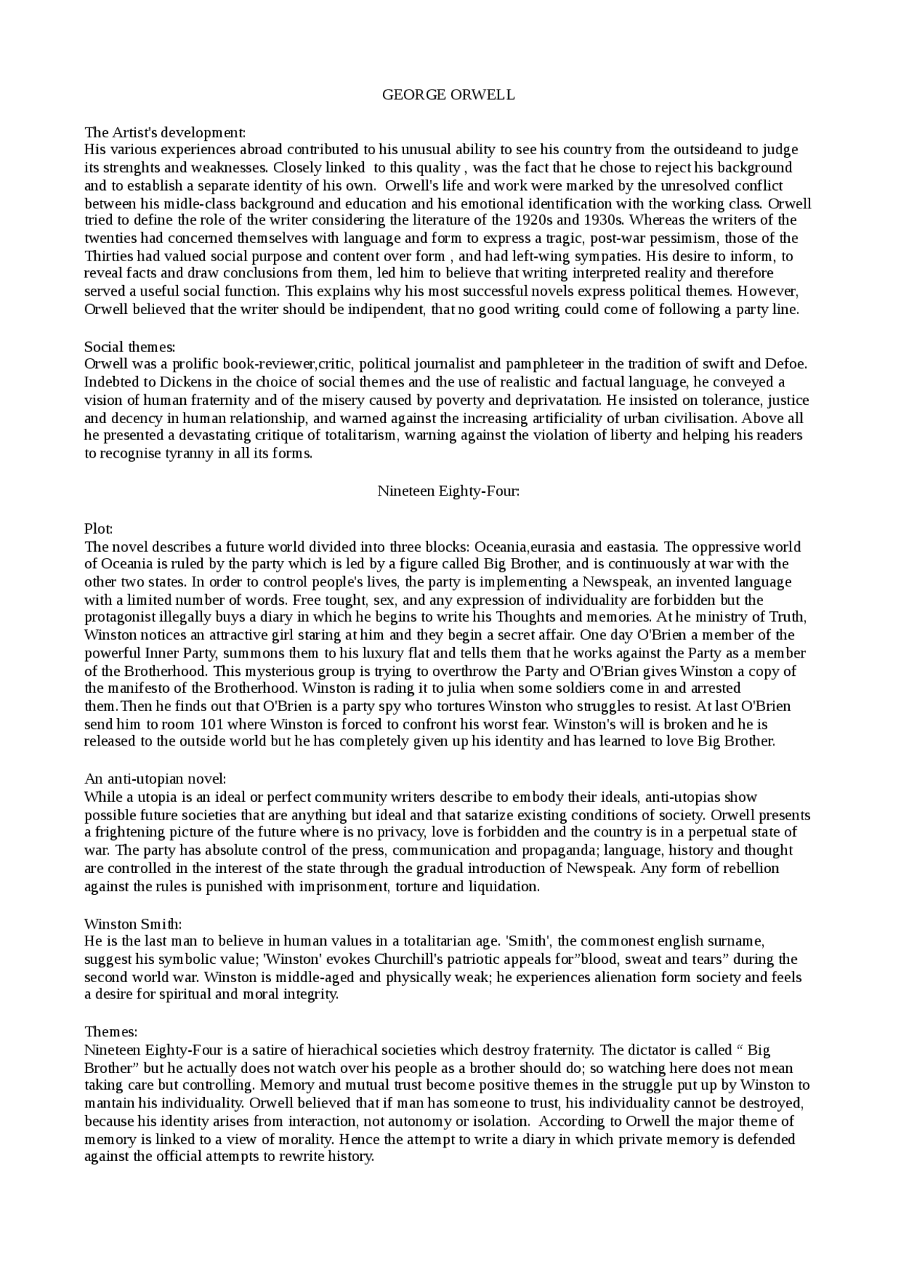 Appunti Maturità George Orwell Docsity