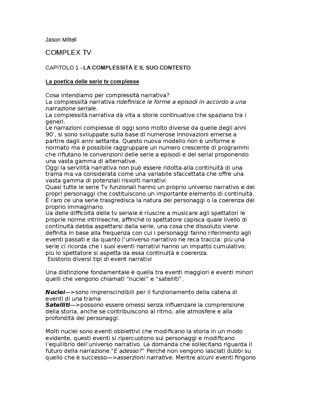 Riassunto Complex Tv Di Jmittel Docsity