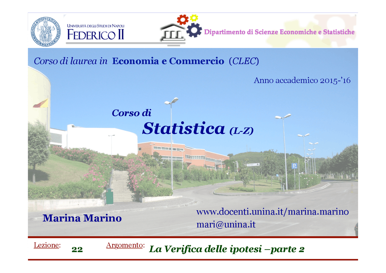 La Verifica Delle Ipotesi Parte 2 Docsity