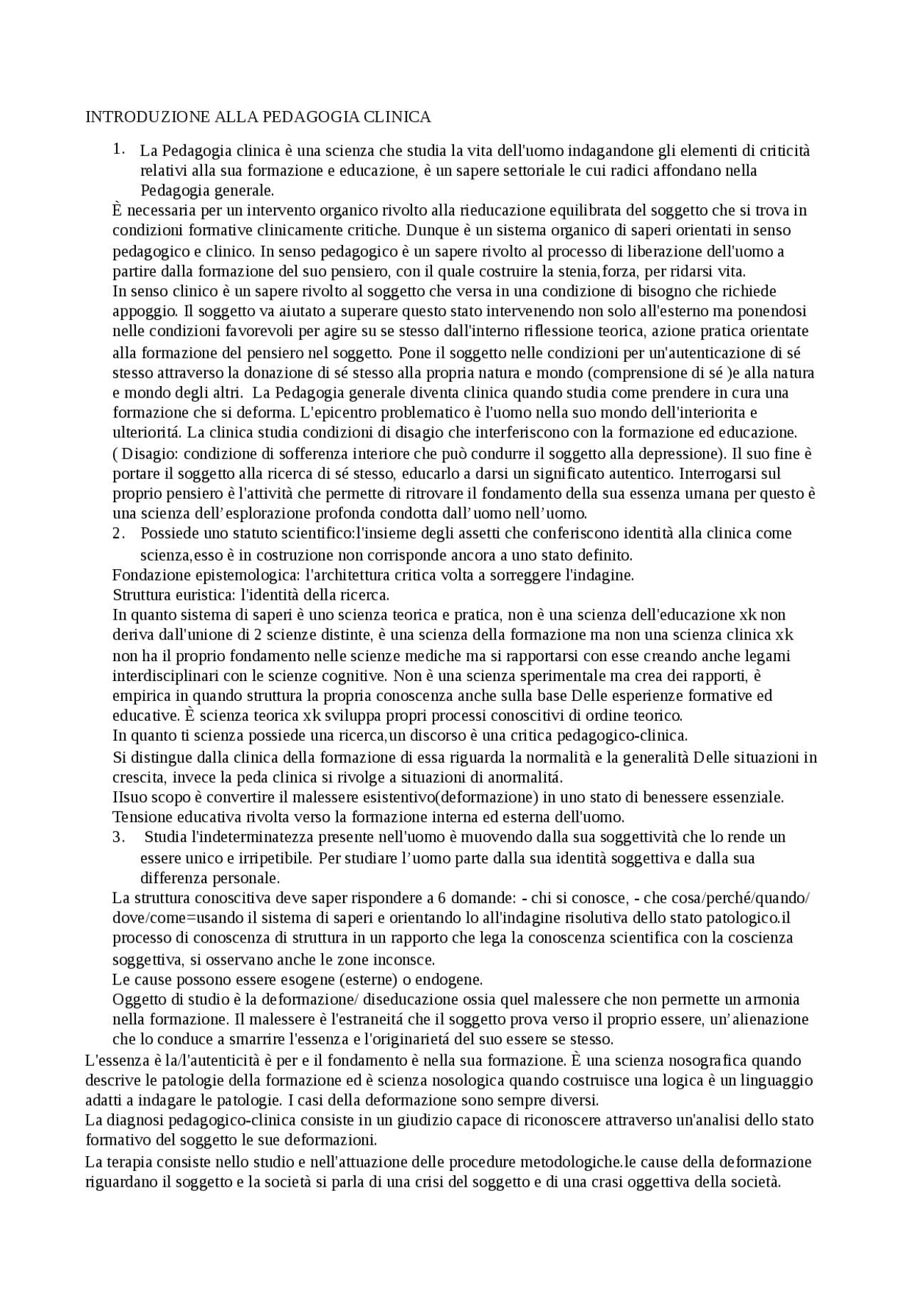 Introduzione Alla Pedagogia Clinica Docsity