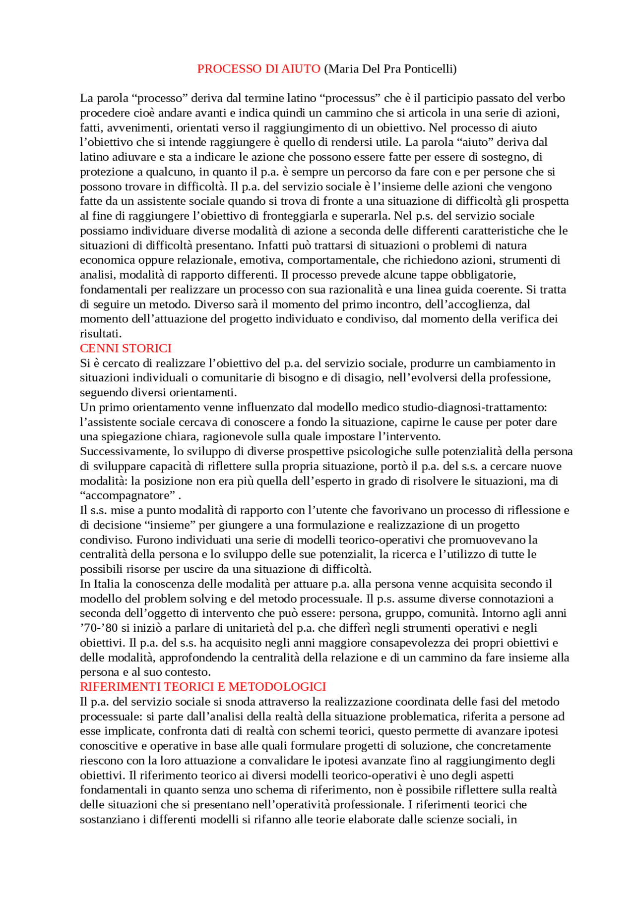 Definizione Di Processo Di Aiuto Sintesi Del Corso Di Metodi E