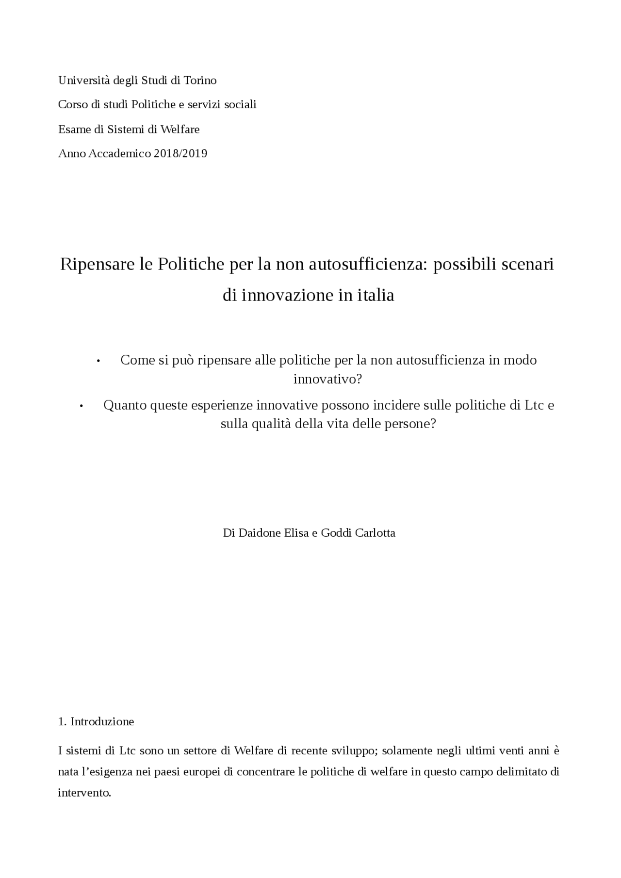 Relazione Sistemi Di Welfare Docsity