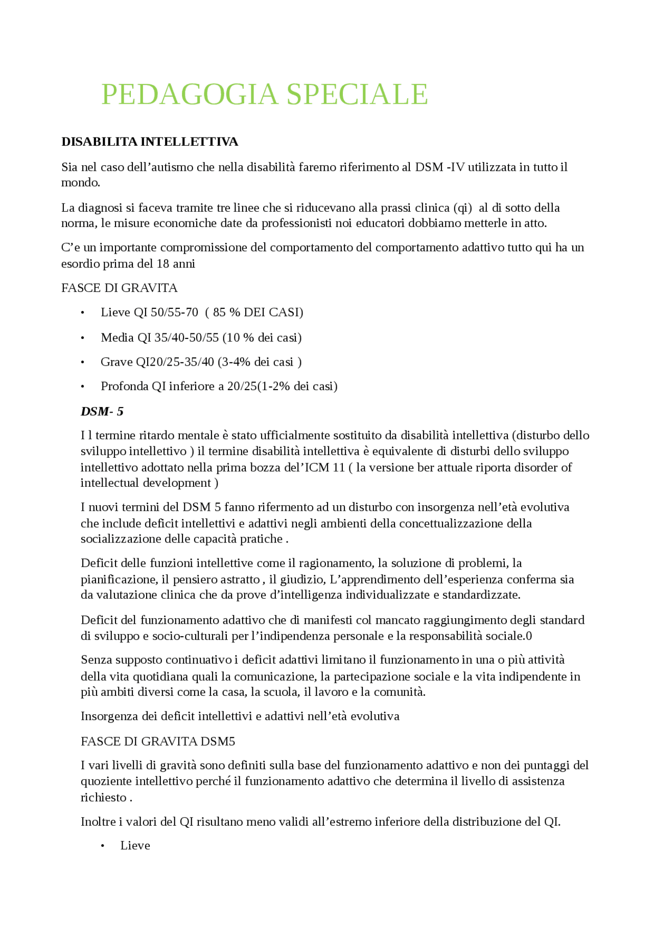 Pedagogia Speciale Appunti Docsity