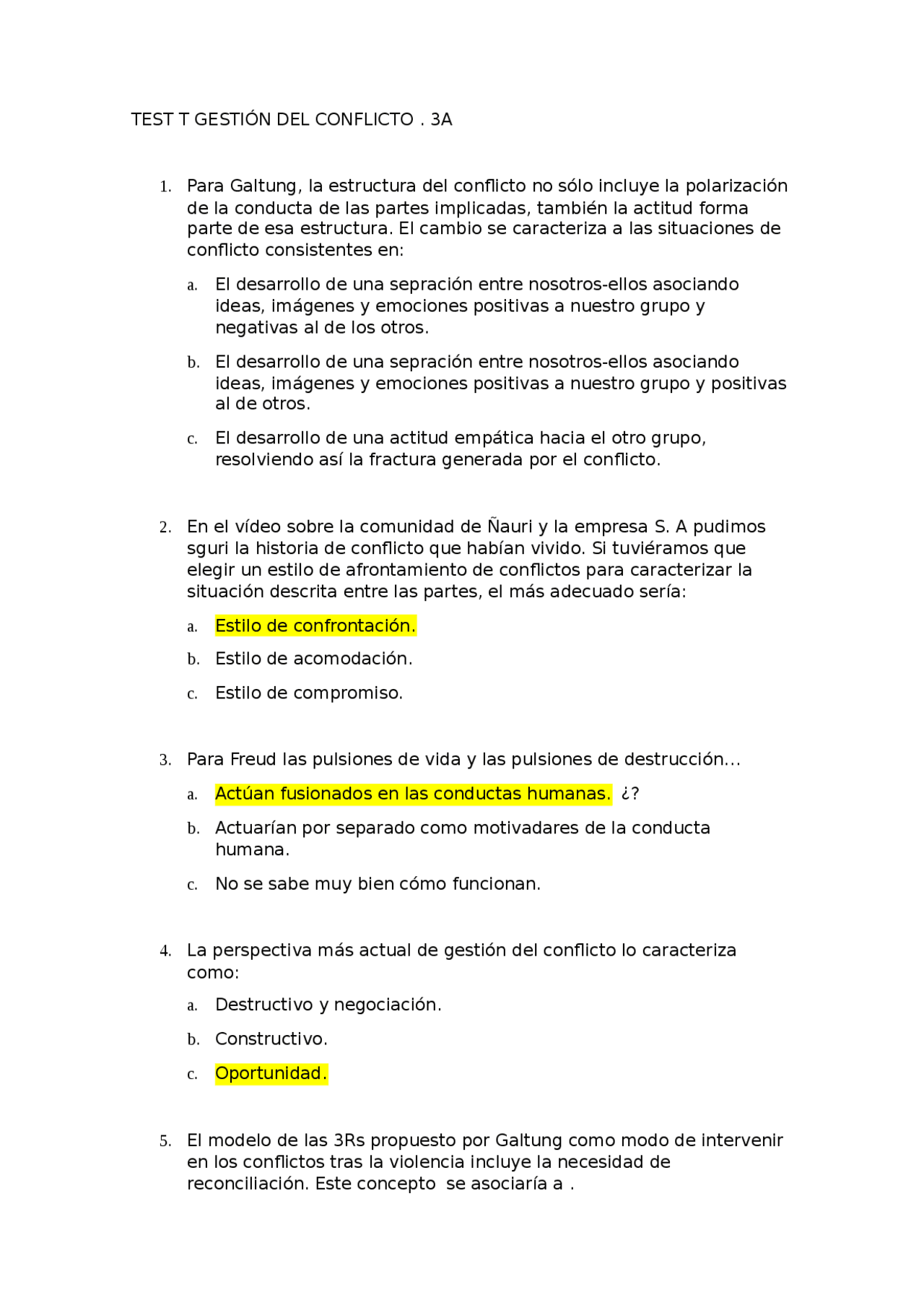 Examen gestión de conflictos | Exámenes de Gestión del Cambio | Docsity