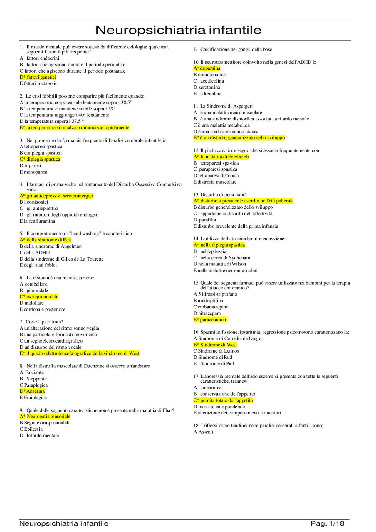 Neuropsichiatria infantile - Docsity