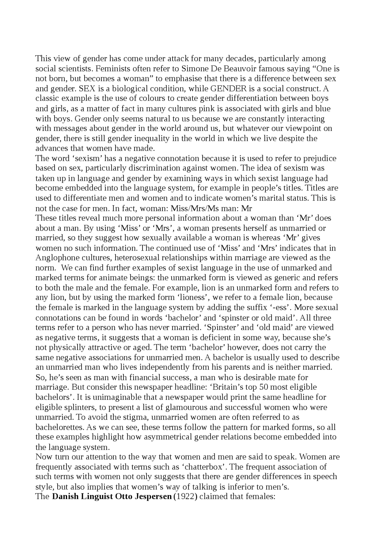 Language And Gender Docsity