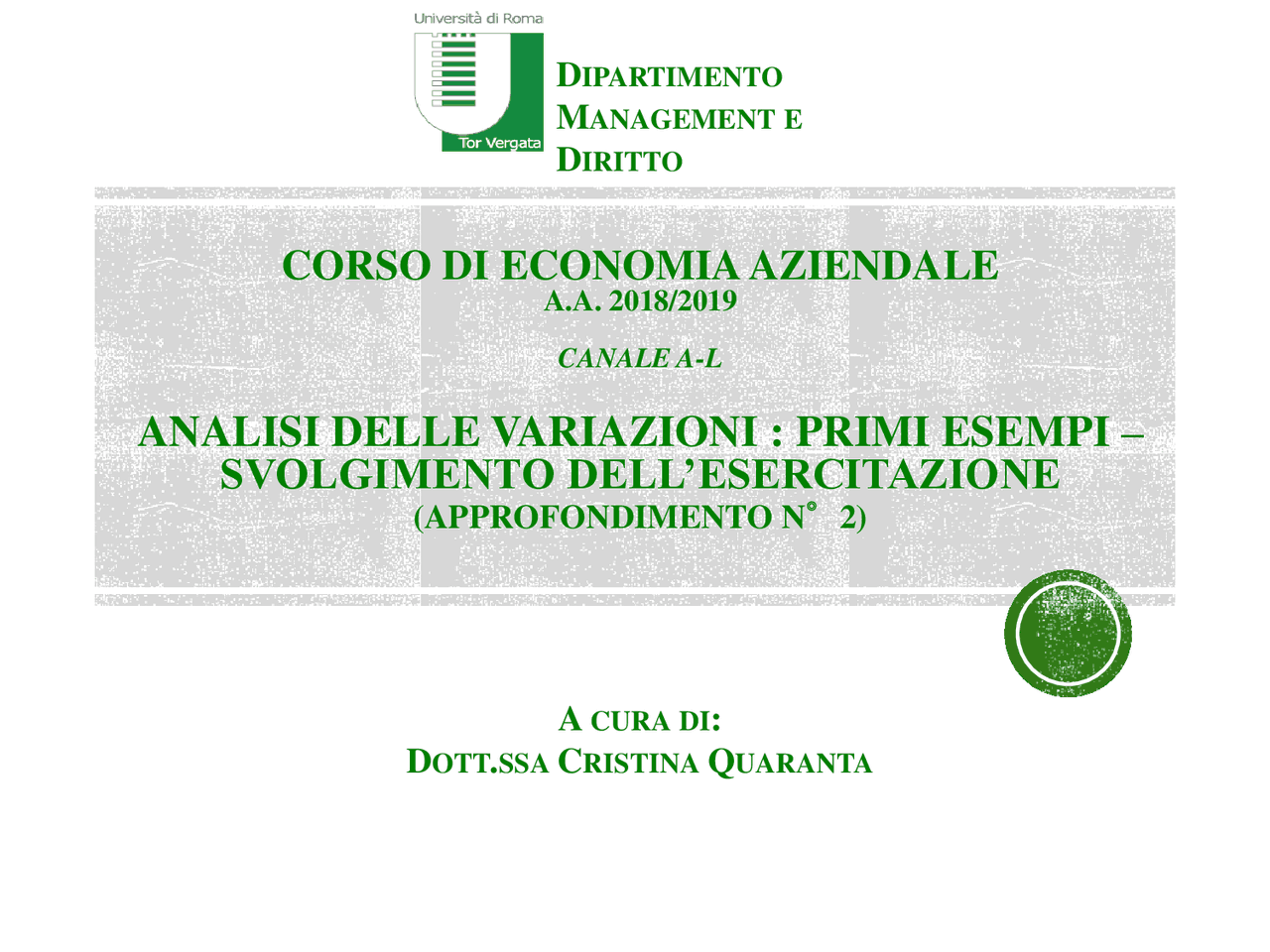 Esercizio Analisi Variazioni Docsity