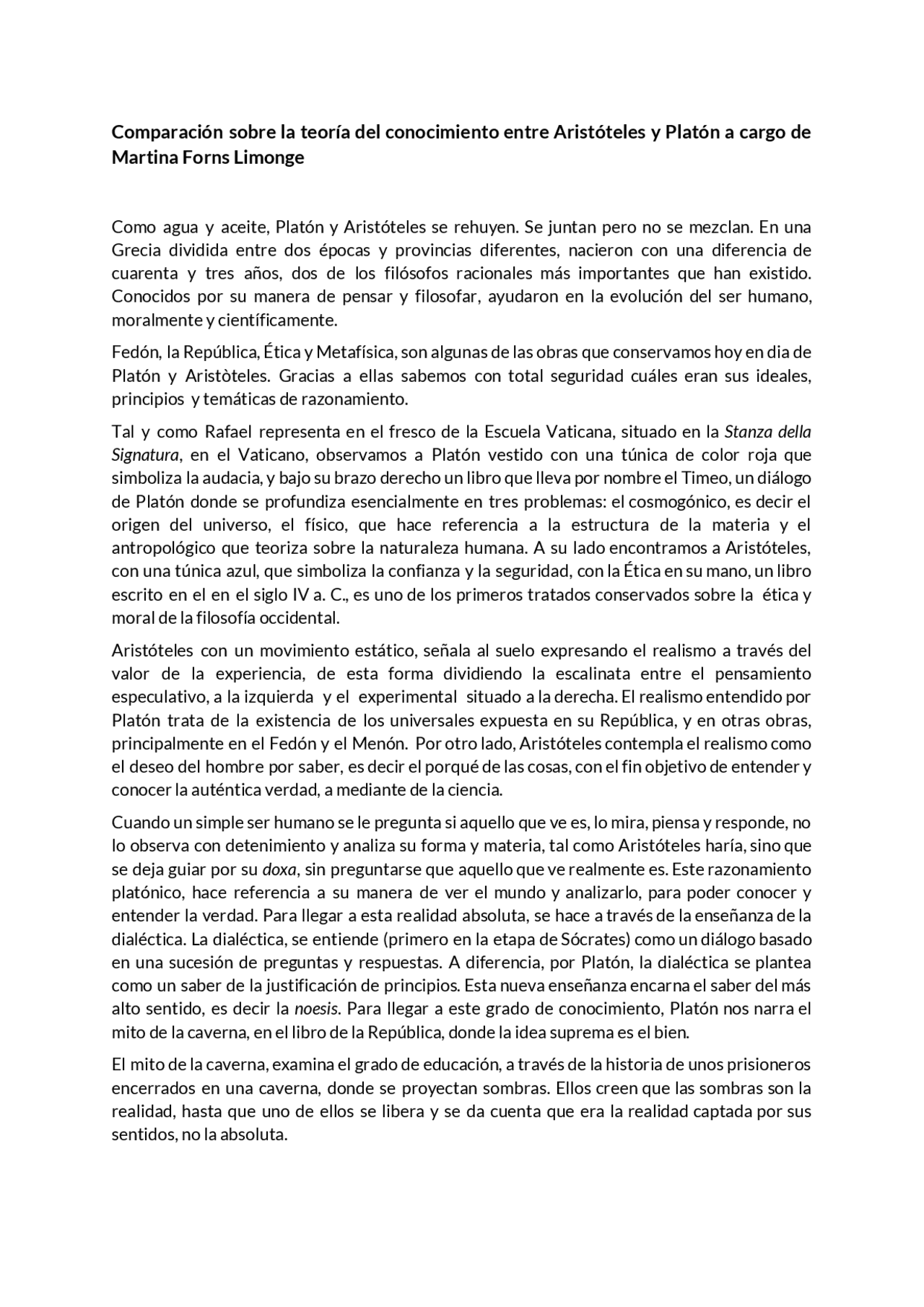 Comparación Aristóteles Y Platón Docsity