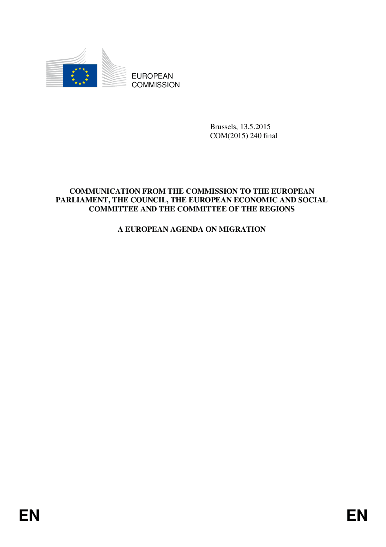 A European Agenda On Migration Docsity