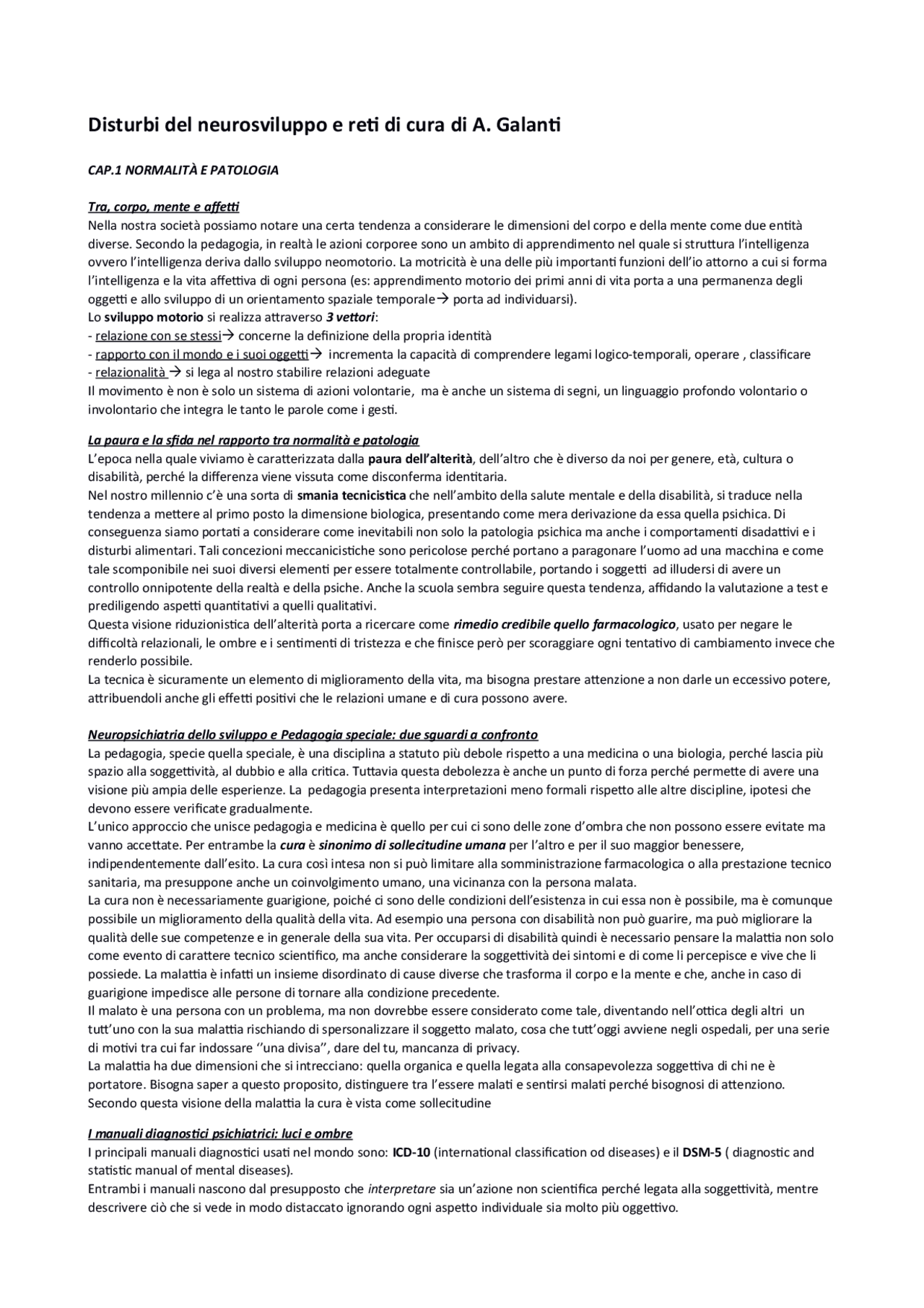 Disturbi Del Neurosviluppo E Reti Di Cura Di Galanti Docsity