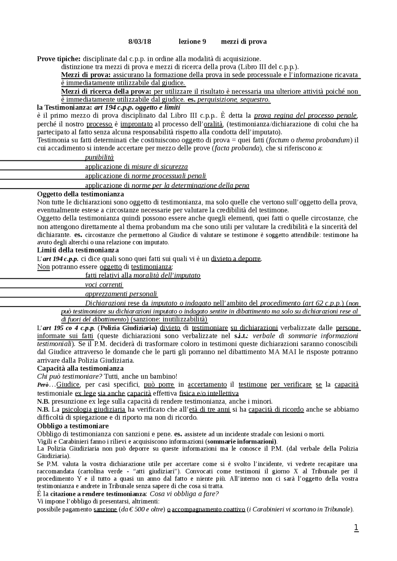Procedura Penale 1 Riassunti Lezione Frontale Docsity