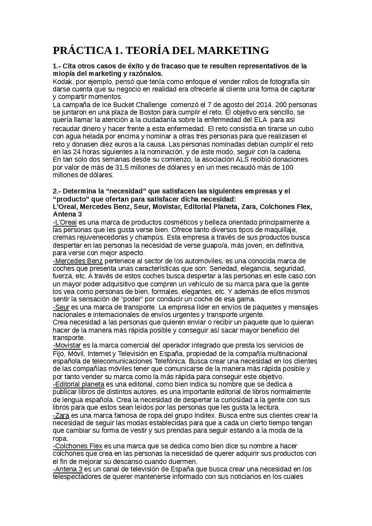 Práctica 1 marketing | Apuntes de Marketing | Docsity