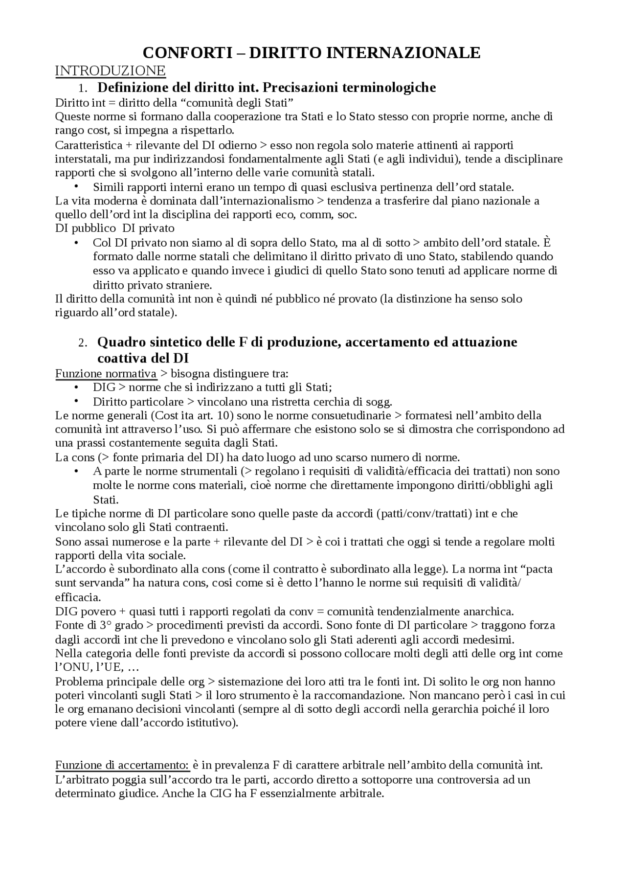 Riassunto Diritto Internazionale Conforti Docsity
