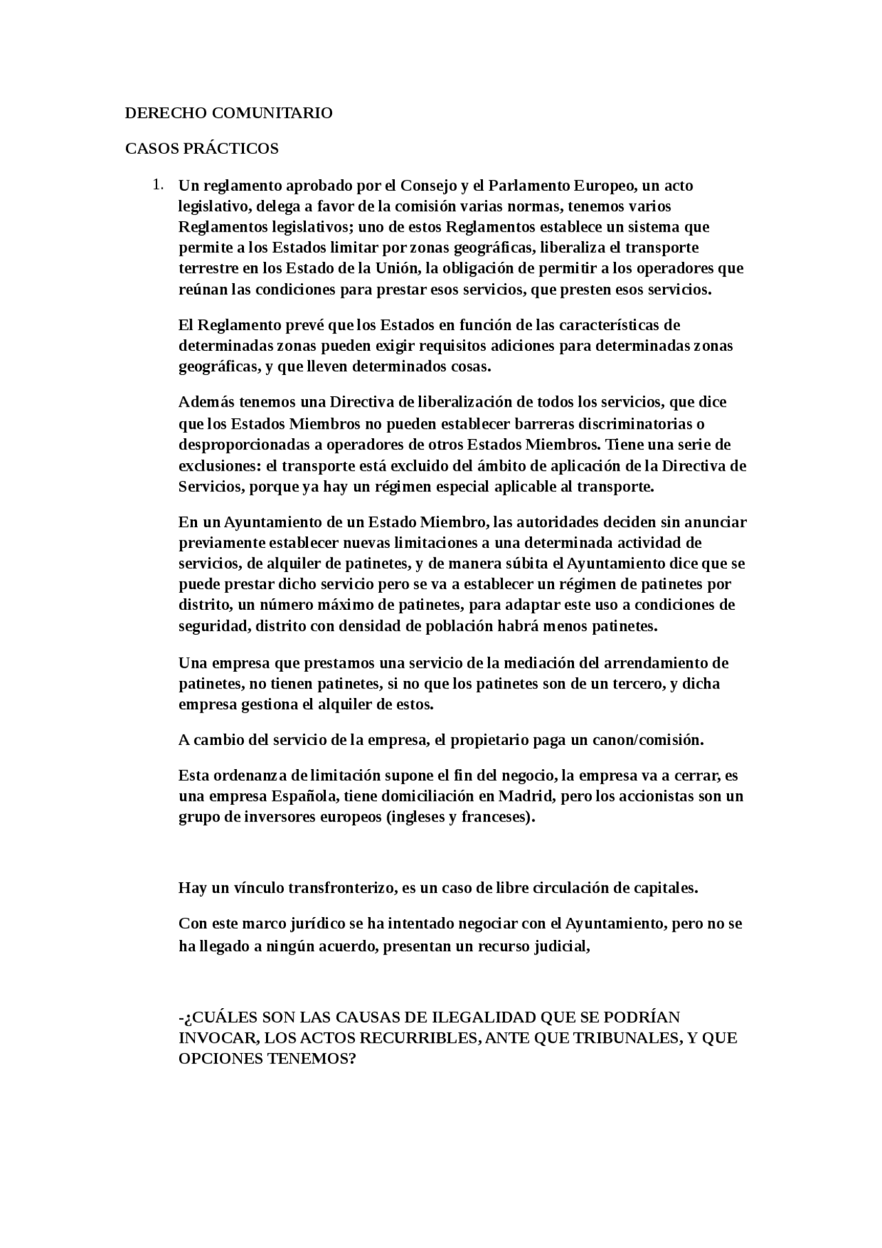 Casos PrÁcticos Derecho Comunitario Ejercicios De Derecho Común Docsity