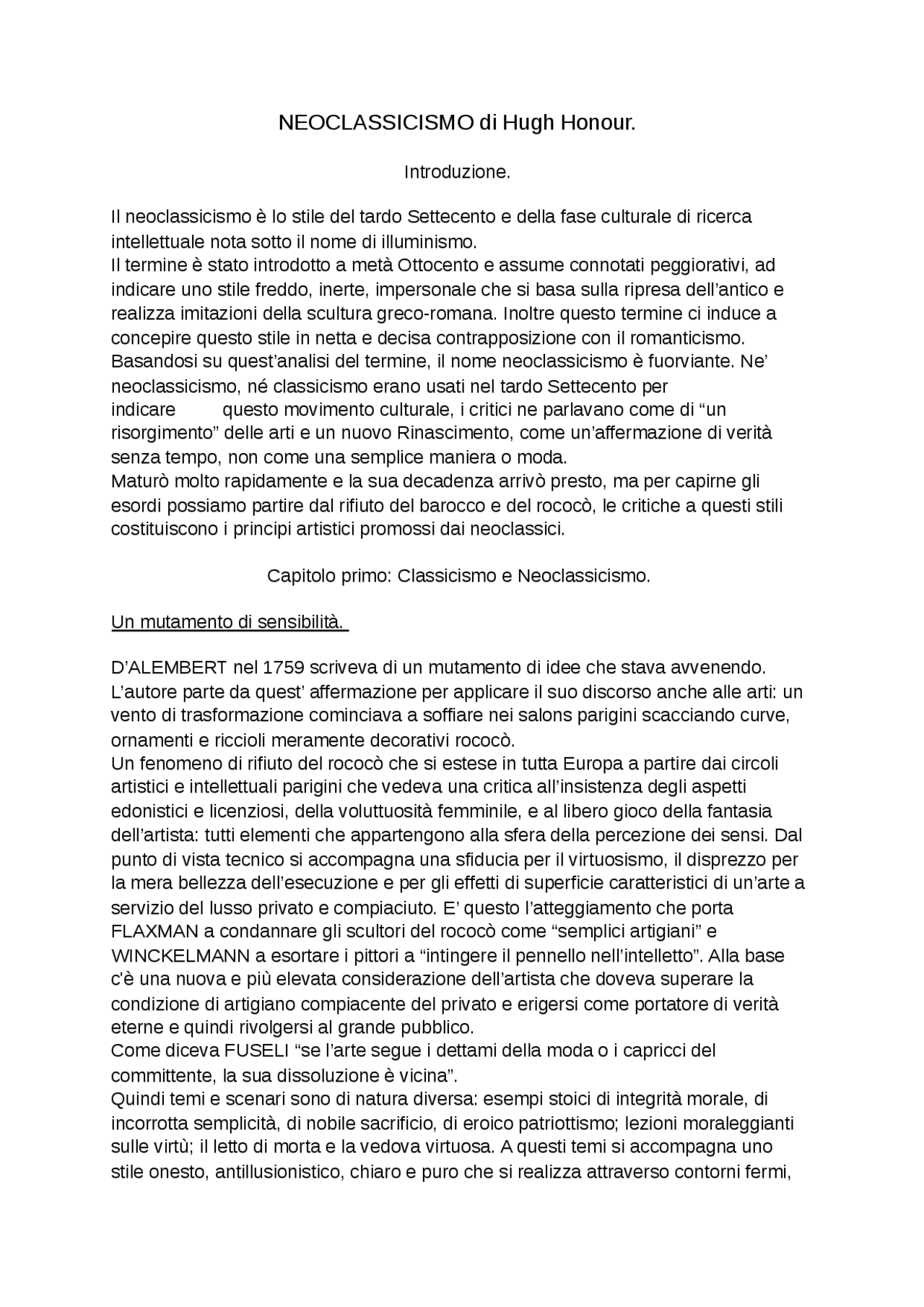 Neoclassicismo Di Hugh Honour Docsity