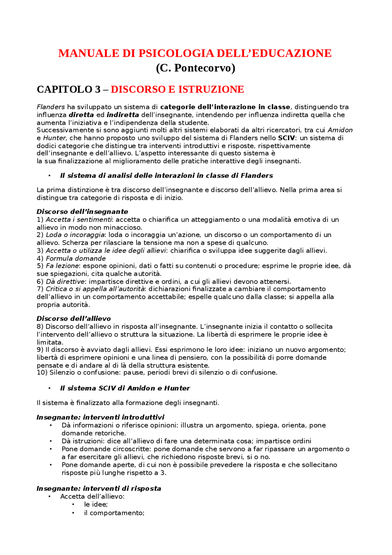 Manuale Di Psicologia Delleducazione Pontecorvo Docsity