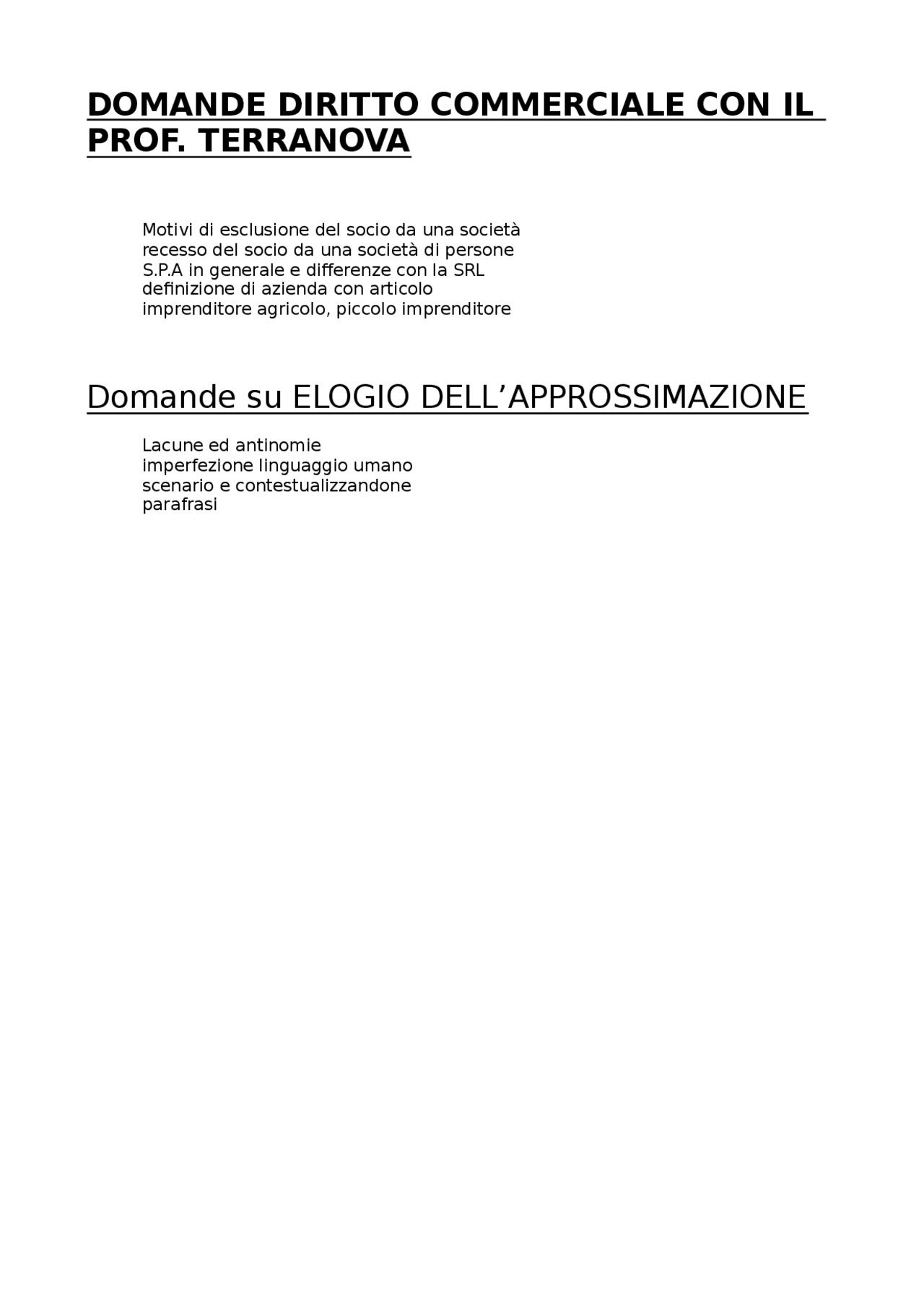 Domande diritto commerciale Terranova - Docsity