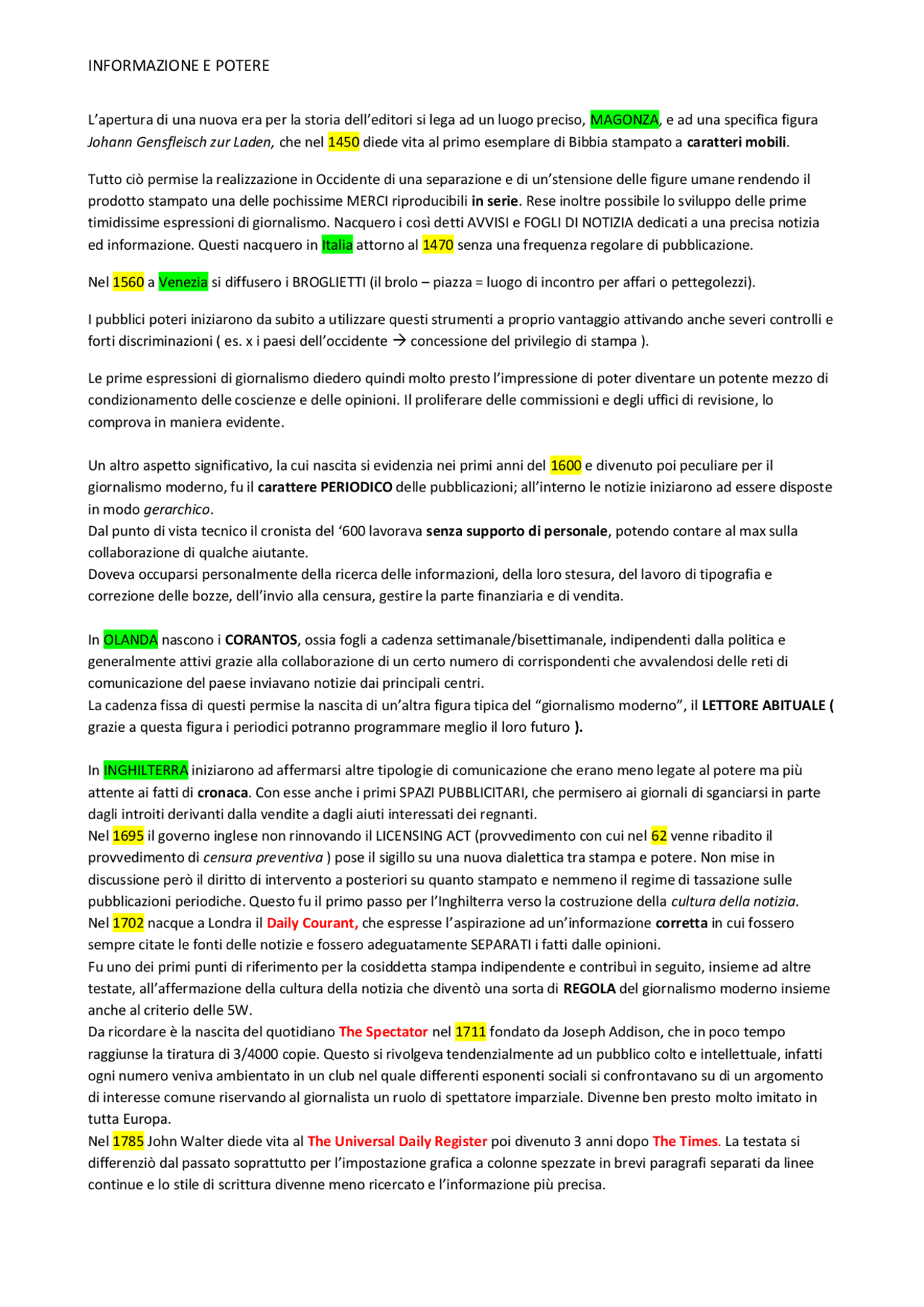 Informazione E Potere Riassunto Completo Docsity