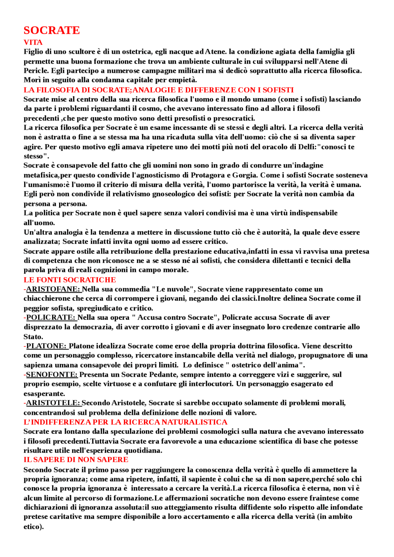 SOCRATE: APPUNTI COMPLETI E SEMPLICI - Docsity