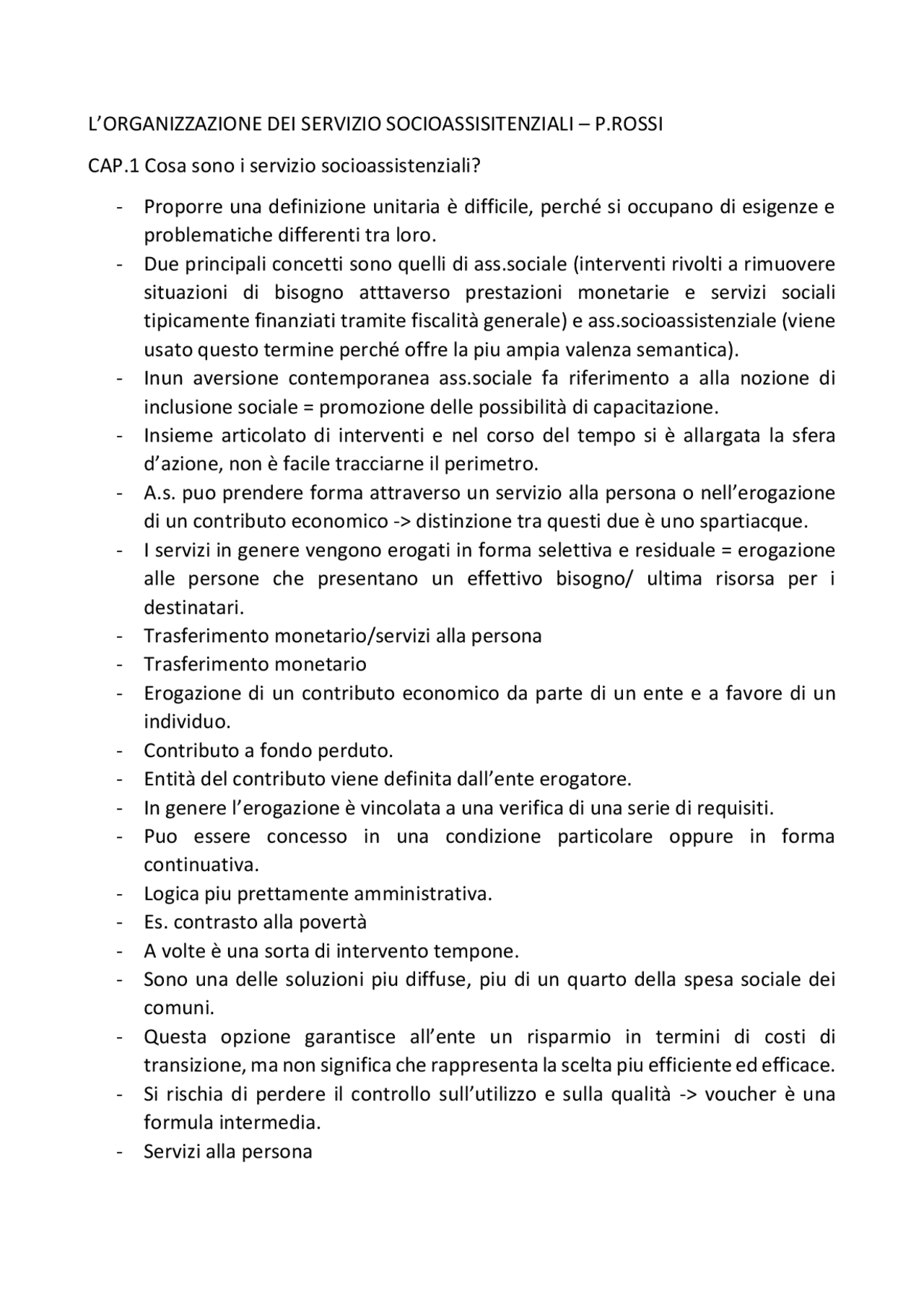 Lorganizzazione Dei Servizi Socioassistenziali Paolo Rossi Docsity