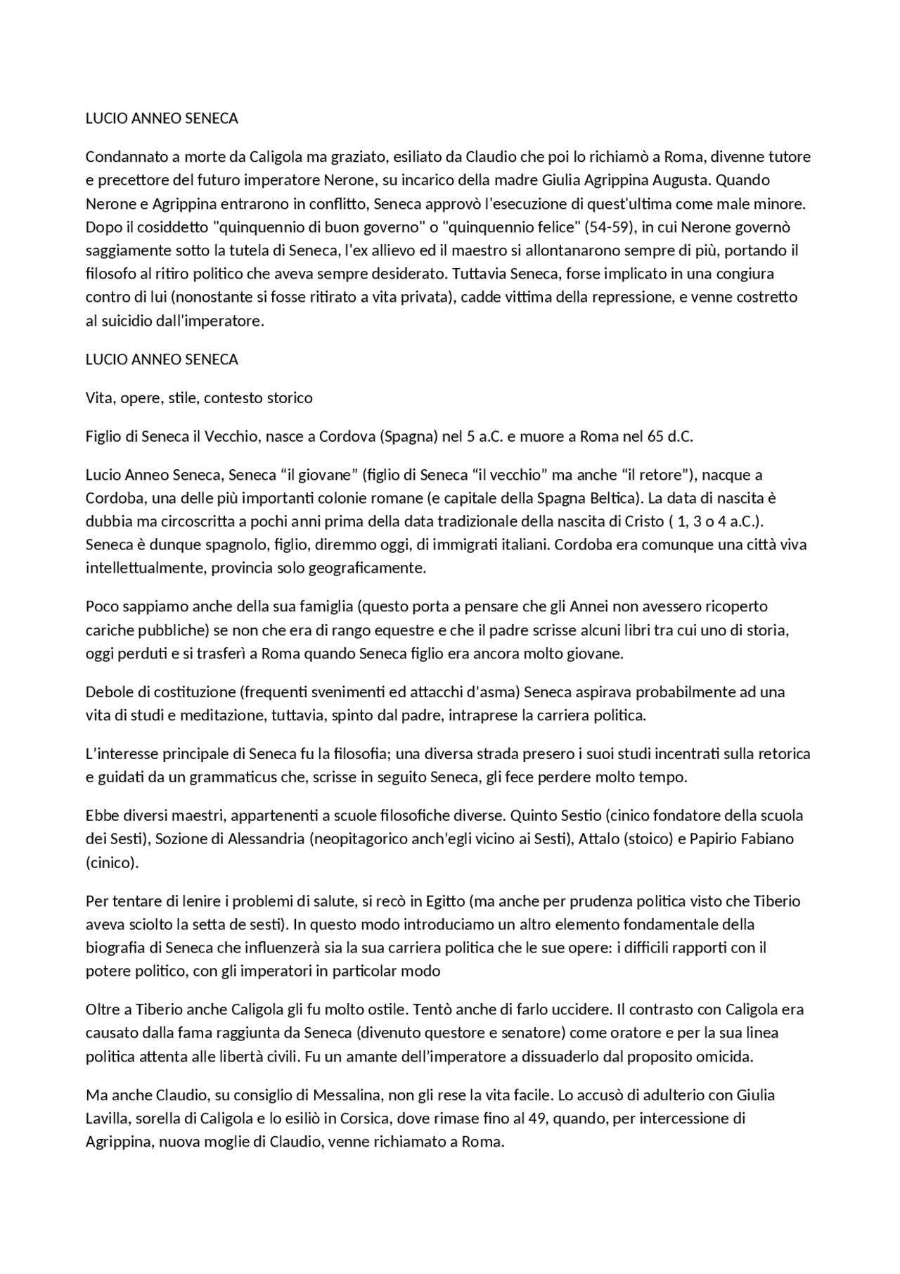 Apokolokintosis e vita di Lucio Anneo Seneca | Appunti di Letteratura latina - Docsity