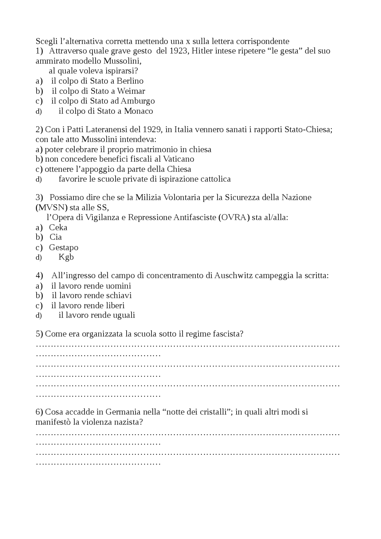 Storia Esercizi Di Storia Docsity