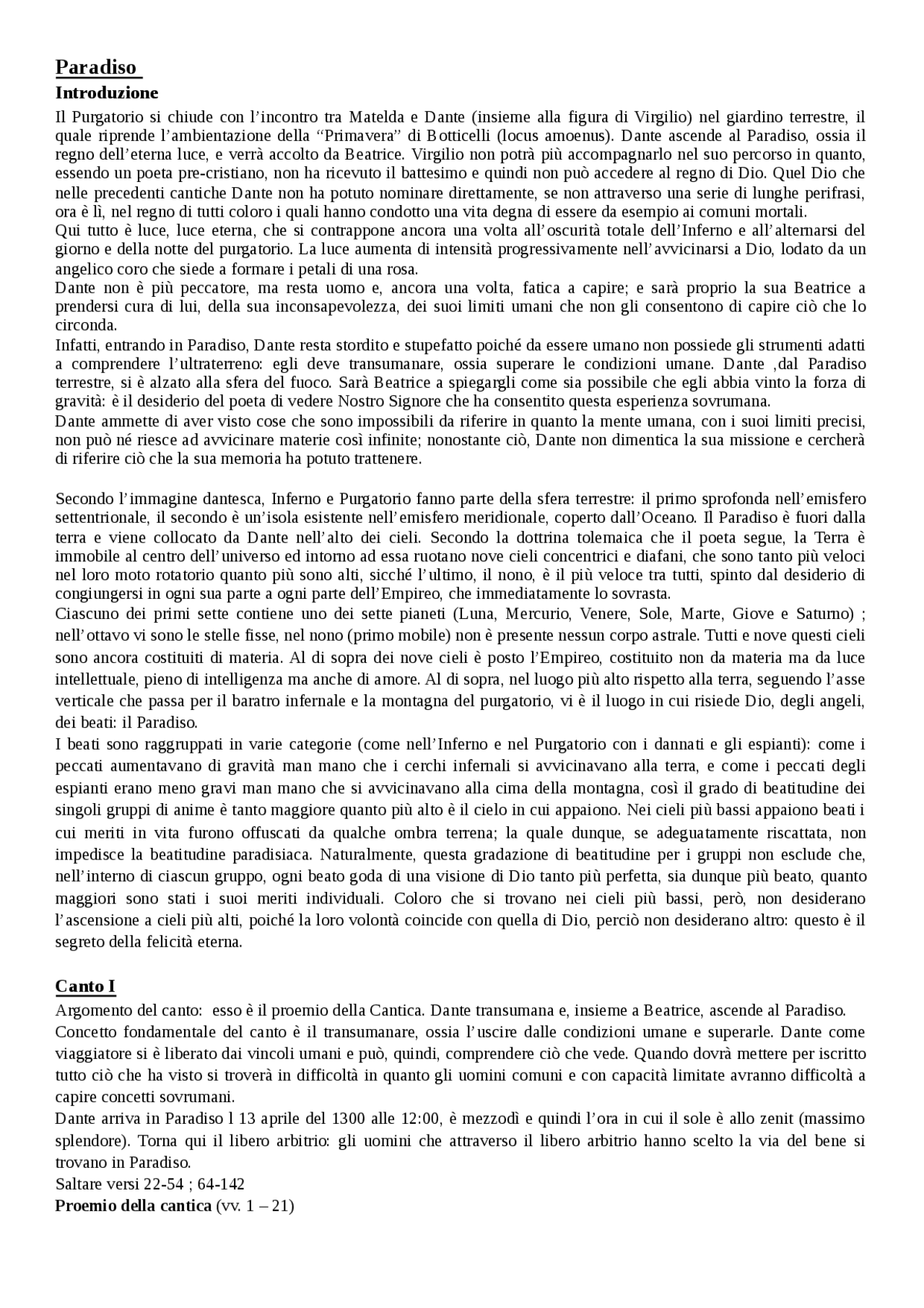 Il Paradiso Divina Commedia Docsity