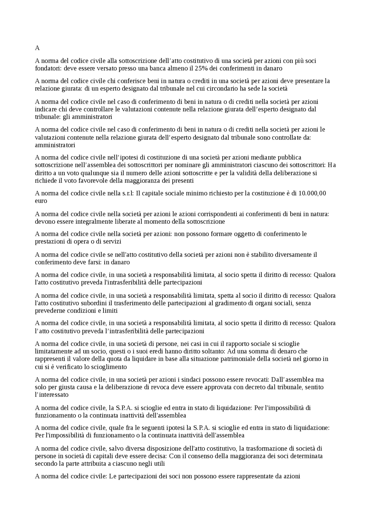 Test Di Diritto Commerciale Docsity