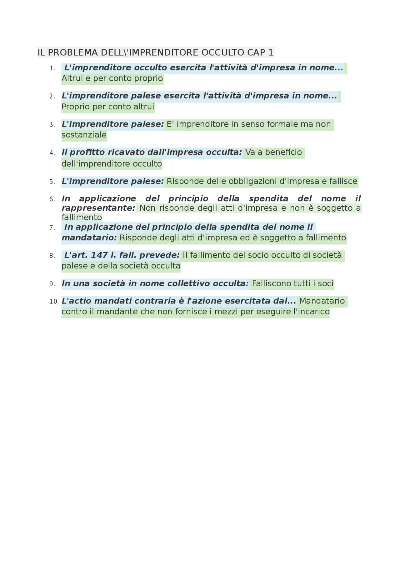 Primi Capitoli Diritto Fallimentare Pegaso Docsity