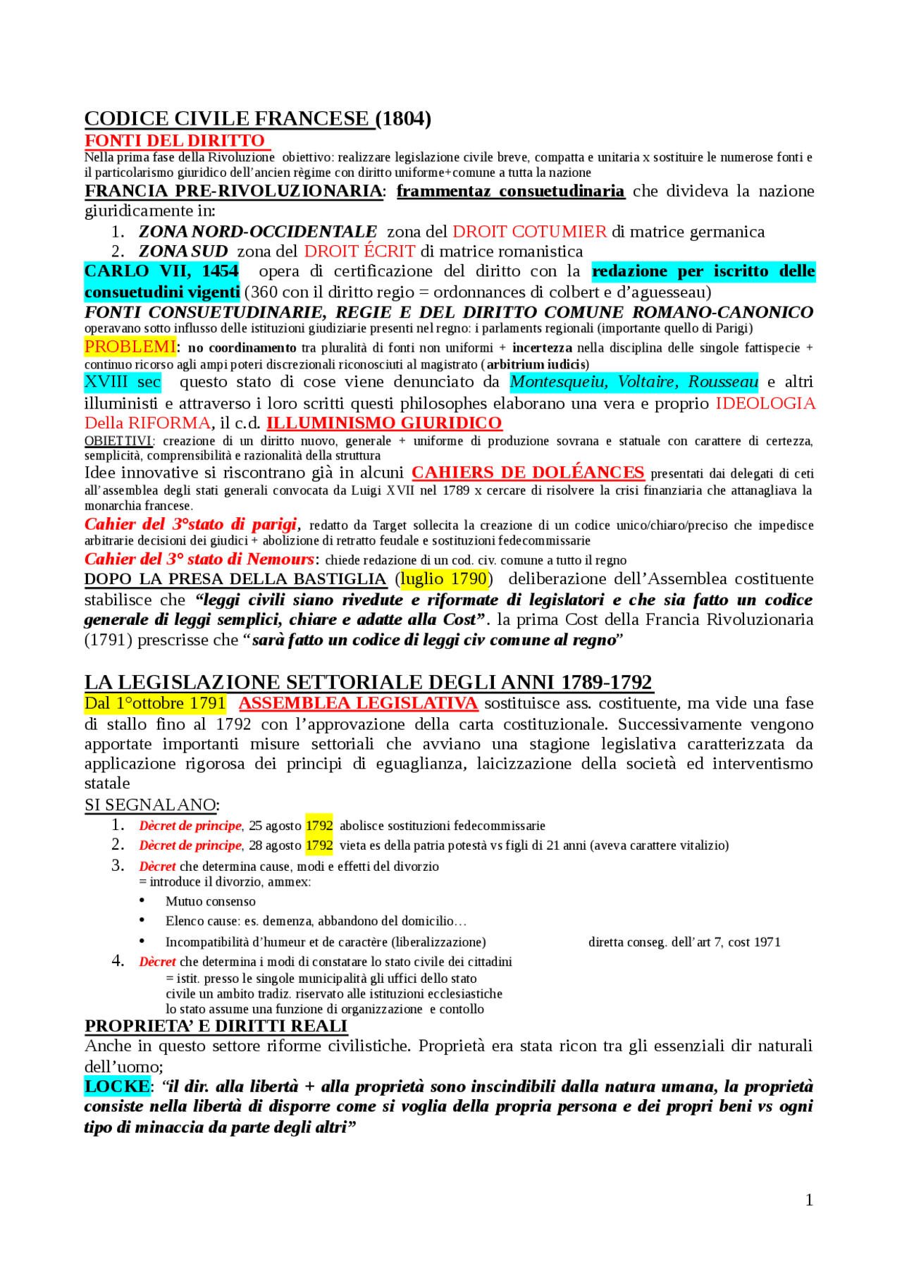 Schemi Storia Della Codificazione Civile Dezza Docsity
